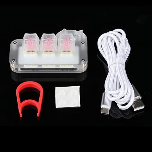 Funtasica Wired Mini 3 Key Game Keypad, Portable RGB LED Macro Programming Hot Swap Acrylic One Handed Transparent Keycap Mechanical Gaming Keyboard, Gold Pink Switch