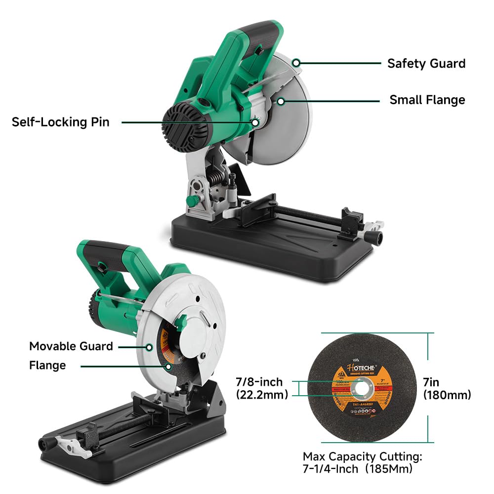 Hoteche 7-Inch Metal Cutting Chop Saw 1500W Heavy-Duty Electric Cut Off Machine with Saw Blade