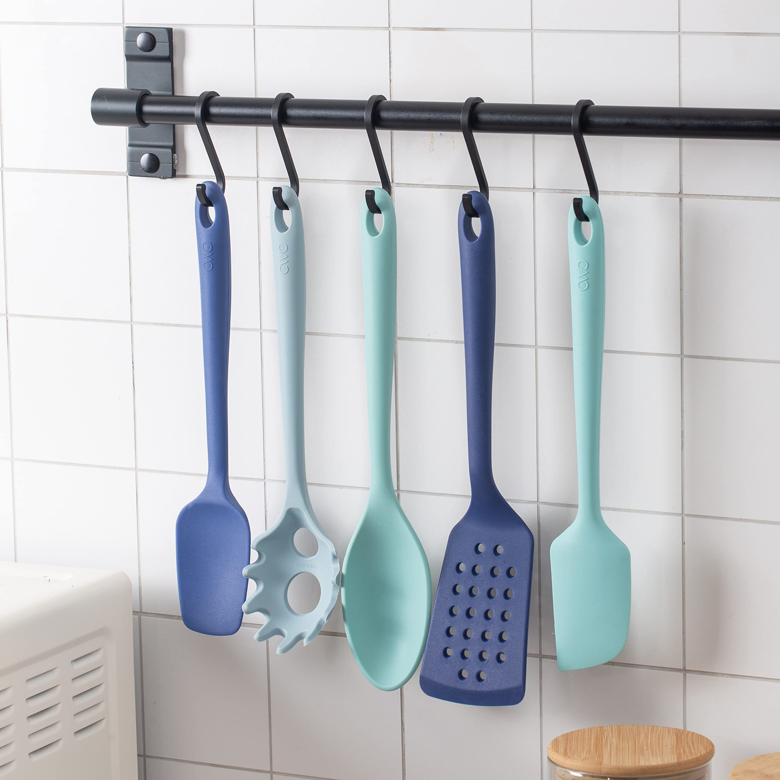 COOK WITH COLOR 5 Pc Silicone Utensils Set - Non-Stick, Heat Resistant Silicone Cooking Tools for Cooking, Baking and BBQ - BPA Free and Dishwasher Safe (Blue)