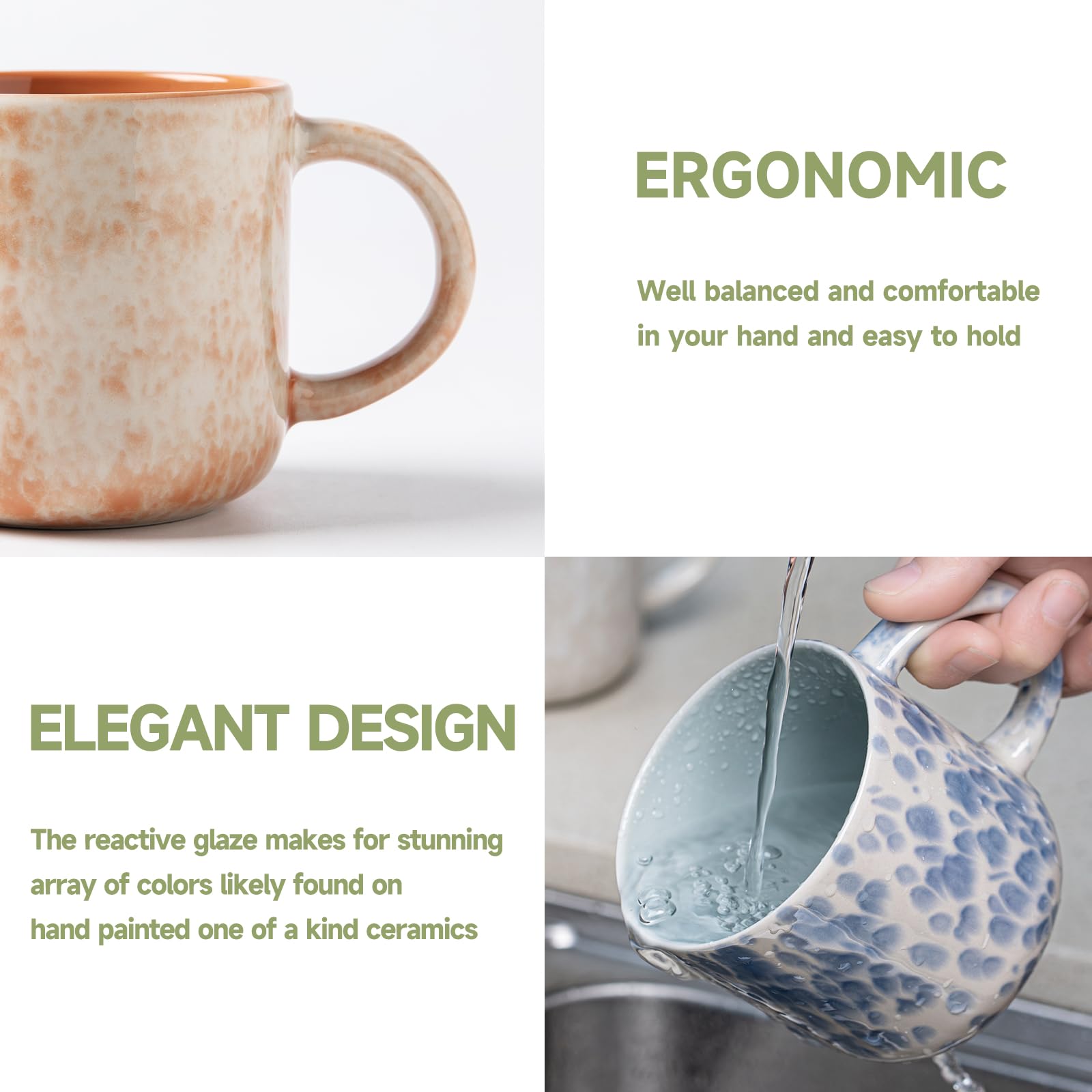 MONITO 12 OZ Coffee Mugs Set of 4, Large Ceramic Coffee Mugs,Modern Coffee Mugs Set with handle for Tea/Latte/Cappuccino/Milk/Cocoa, Funny Tea Cups for Office and Home, Engagement Gifts (12 oz)