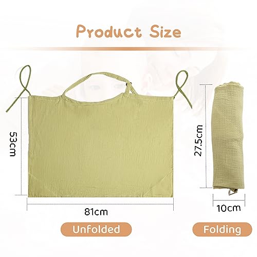 Muslin Nursing Cover for Baby Breastfeeding, Breathable 100% Soft Cotton Breastfeeding Cover with Adjustable Tie for Mother Nursing Apron, Multi-use Carseat Canopy Breastfeeding Essentials(Green)