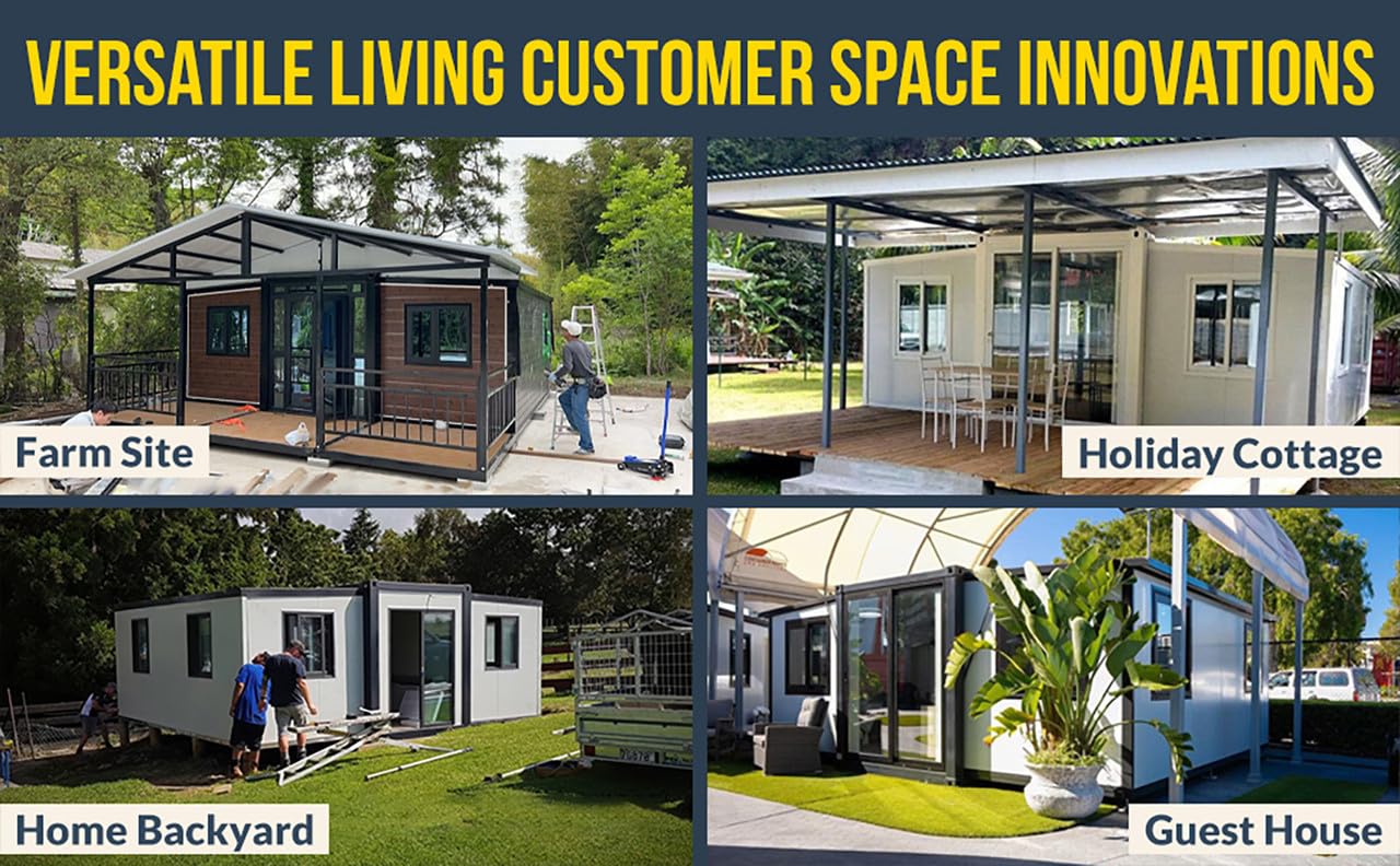 Elite Nest Prefab Tiny Home | Lvl 12 Typhoon Resistant | 20 ft Super Insulated, Fire Resistant, and Quick Setup | Standard Perfect House to Live in | Modern & Sustainable, White, 198168937938
