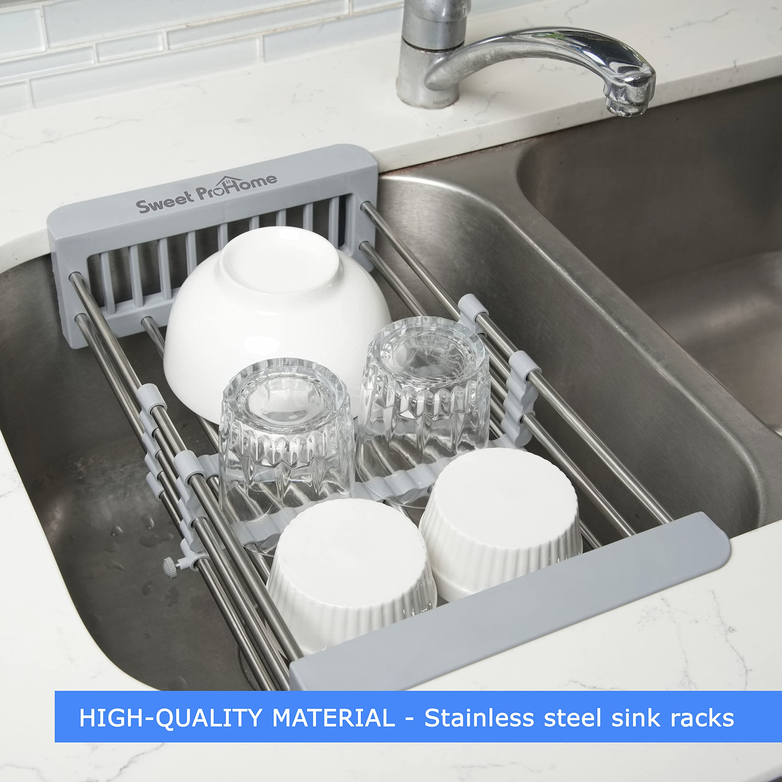 Dish Drying Rack + Handheld Scrubber/2-in-1 Offer/Multipurpose Adjustable Dish Rack + Fruit & Vegetable Strainer/Durable Stainless Steel Over Sink Dish Drying Rack/Drying Rack for Kitchen Sink Basket