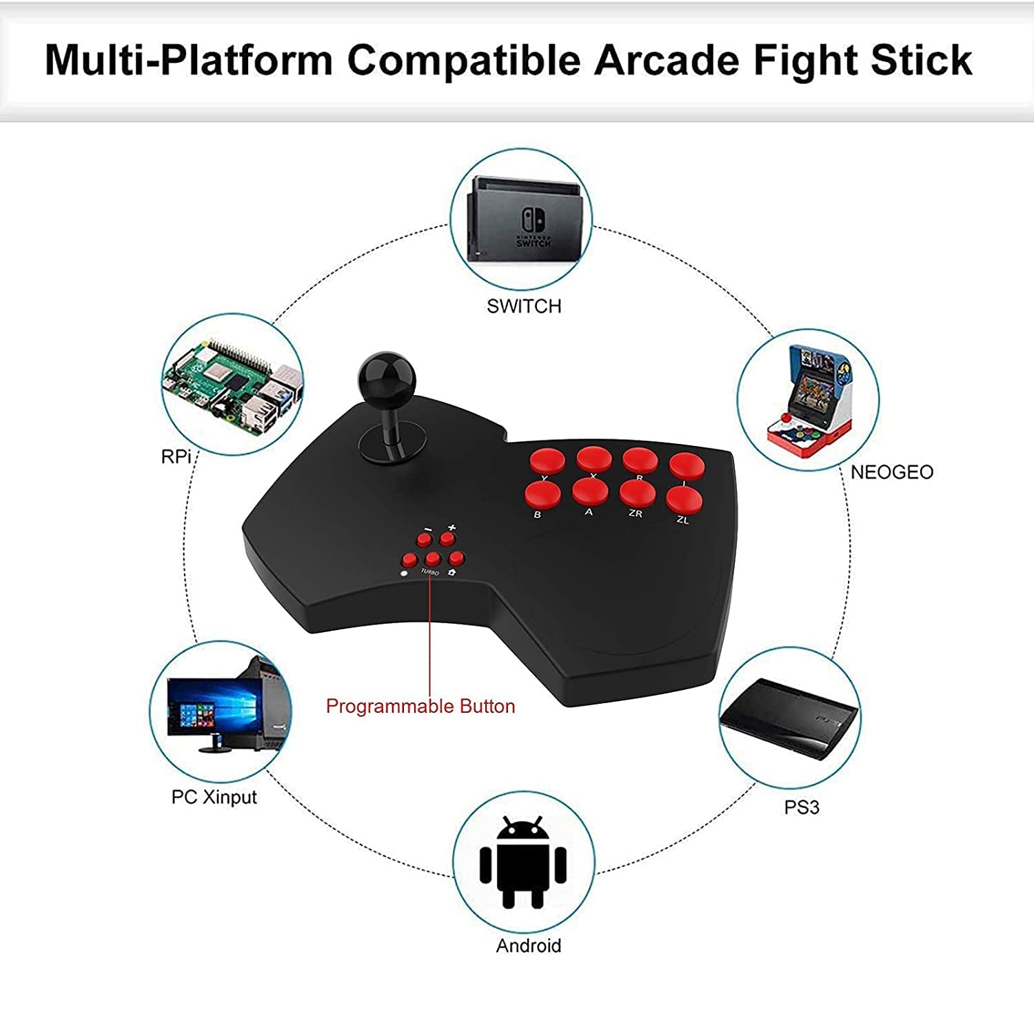 DOYO Arcade Fight Stick,Game Arcade Joystick Multi-Function Joystick for Switch/PC Xinput/PC DirectInput/PS3/TV Android/Raspberry Pi/NeoGeo… (Black-2)