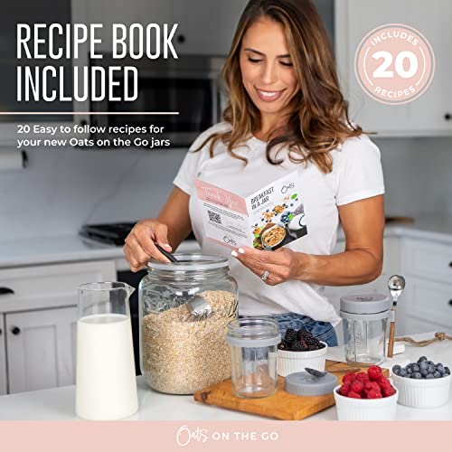Overnight Oats Container 2-Pack - 10-Oz Glass Mason Jars w/ Spoons & Recipe Book