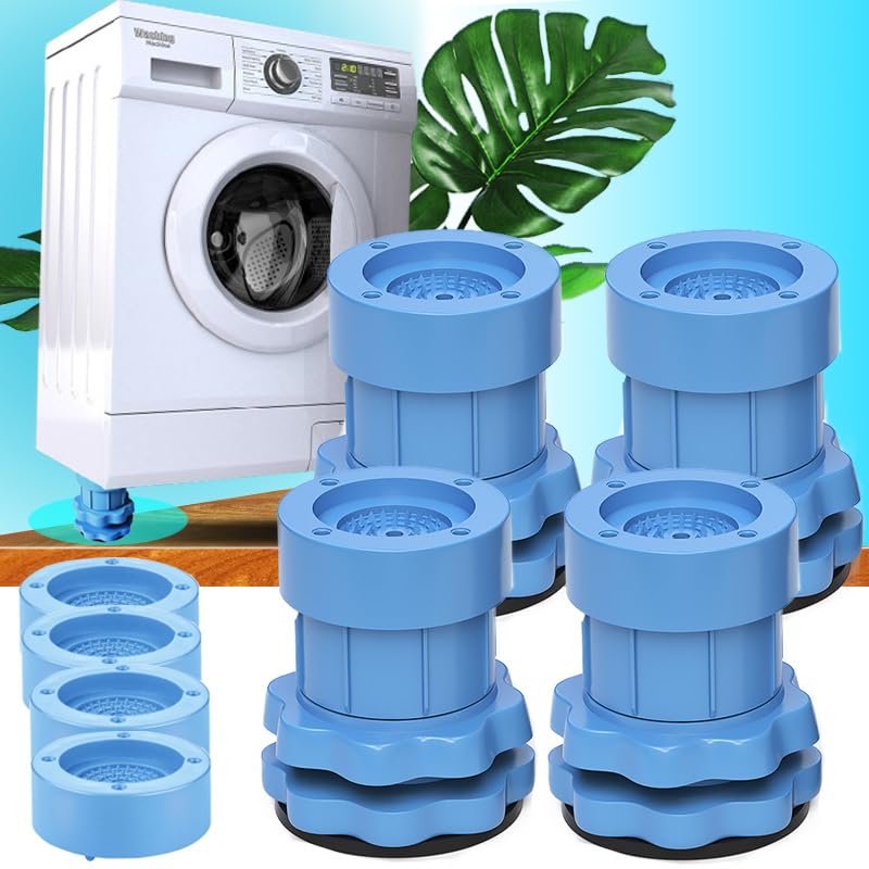 Multifunctional Adjustable Bracket Base For Washing Machine,Multifunctional Adjustable Bracket Base Anti Vibration Pads,Adjustable Height Washing Machine Support Foot Pads Non Slip Heighten (4xBlue)