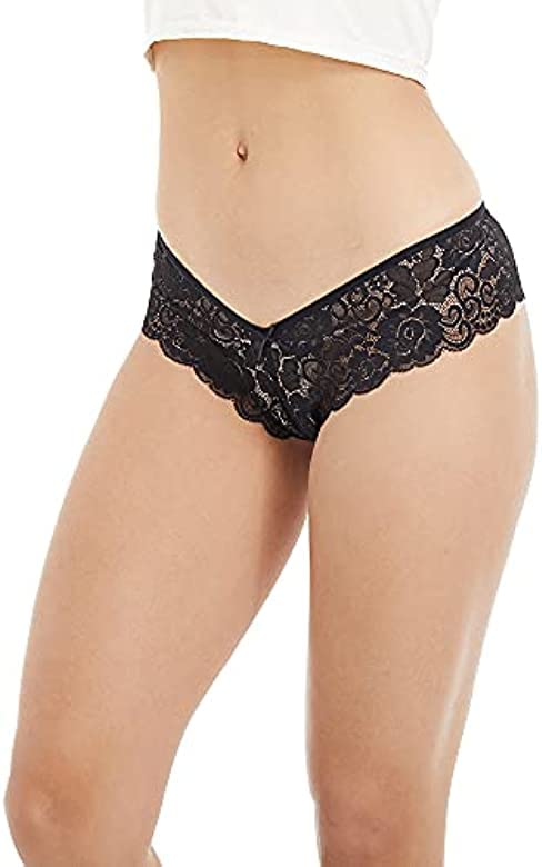 Muulyca Women’s Sexy Lace V-back Thongs Criss Cross Panties 4 Pack,RWNB,L