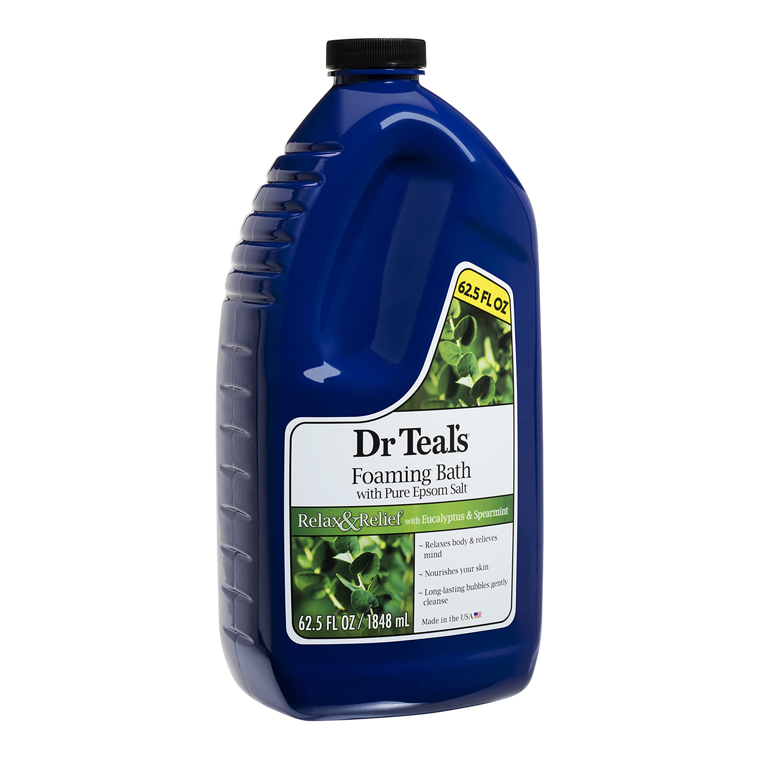 Dr Teal's Foaming Bath with Pure Epsom Salt, Relax & Relief with Eucalyptus & Spearmint, 62.5 fl oz (Packaging May Vary)