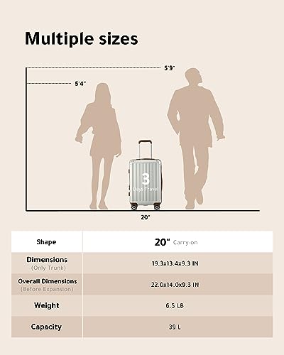 LUGGEX Carry On Luggage 22x14x9 Airline Approved - PC Expandable Hardside Luggage with Spinner Wheels - 4 Metal Corner Hassle-Free Travel