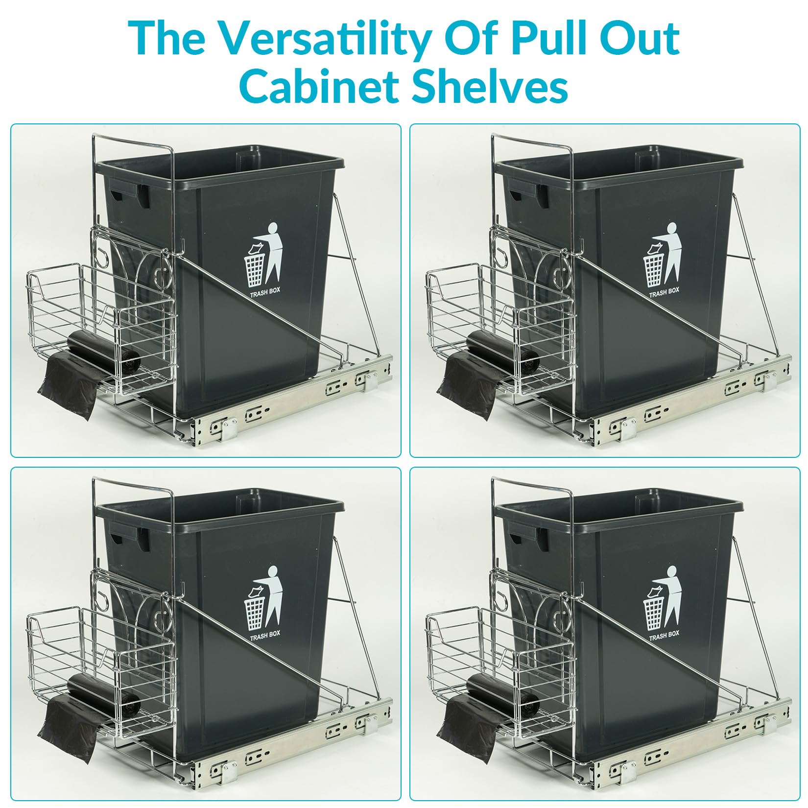 MUMUKE Pull Out Trash Can Under Cabinet Slider Shelf with Removable Front Basket for Kitchen Under Sink Trash Can Fit for Most 7-11 Gallon Garbage (Waste Bin Not Included)