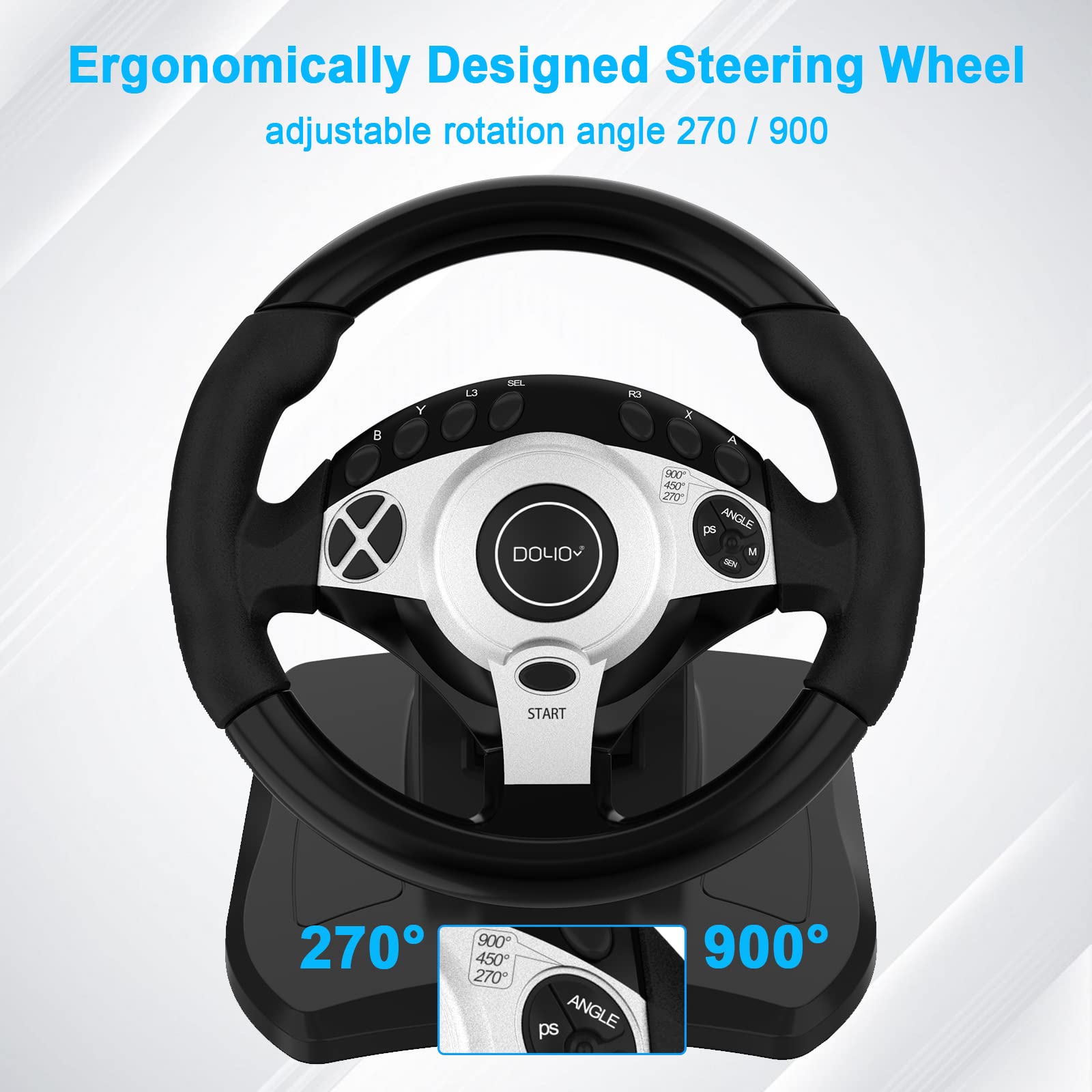 DOYO PC Steering Wheel, Racing Wheel 270/900° Car Sim Driving Gaming Wheel Dual-Motor Feedback Driving with Paddle Shifters, Gear Lever Bundle for Xbox Series X/S,PS3,PS4,PC,Xbox One,Xbox 360,Switch