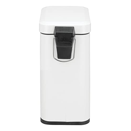 mDesign Small Modern 1.3 Gallon Rectangle Metal Lidded Step Trash Can, Compact Garbage Bin with Removable Liner Bucket and Handle for Bathroom, Kitchen, Craft Room, Office, Garage - White