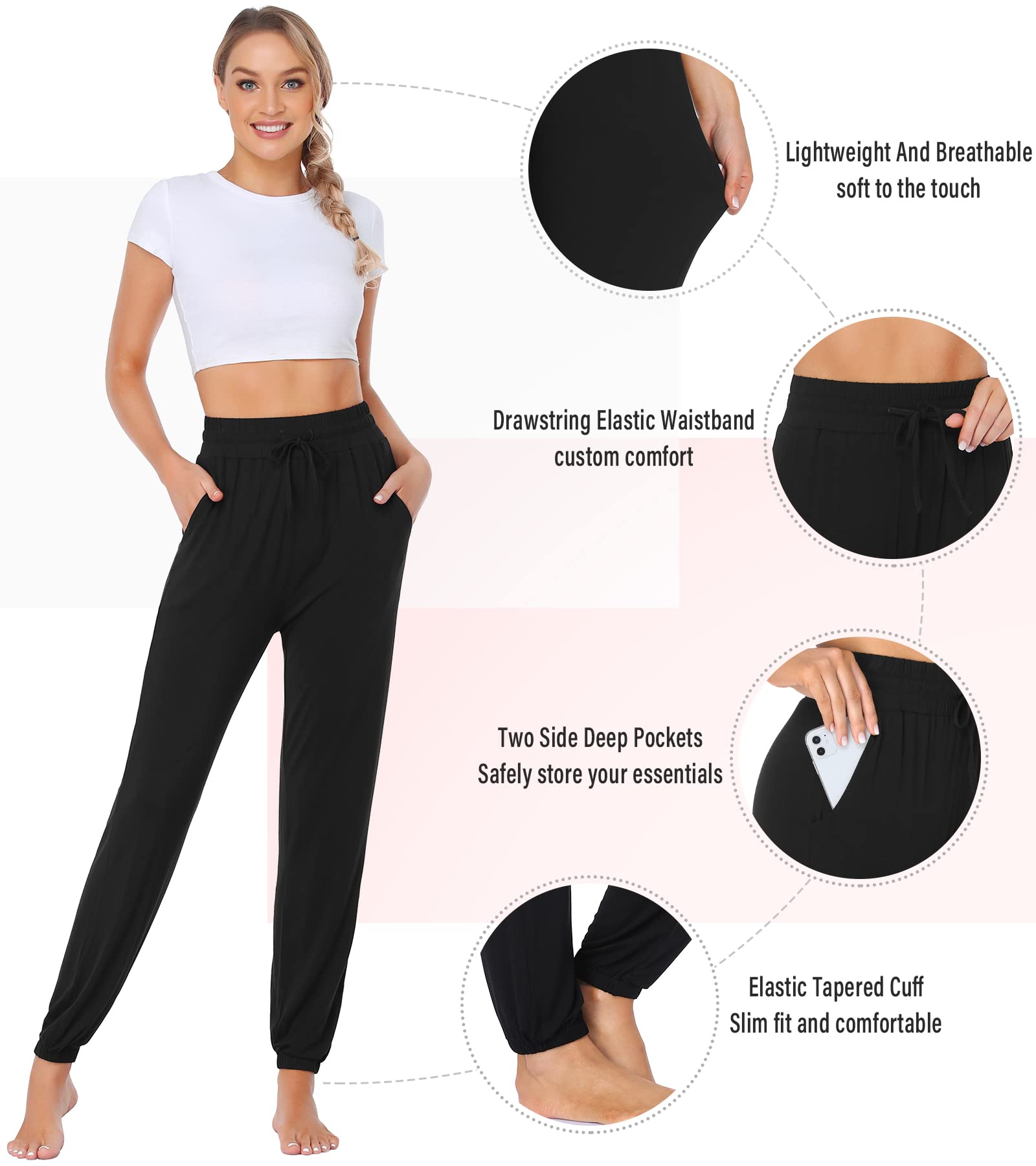 CULAYII Womens Yoga Sweatpants with Pockets High Waist Workout Joggers Pants Casual Drawstring Comfy Lounge Pants with Pockets Black S