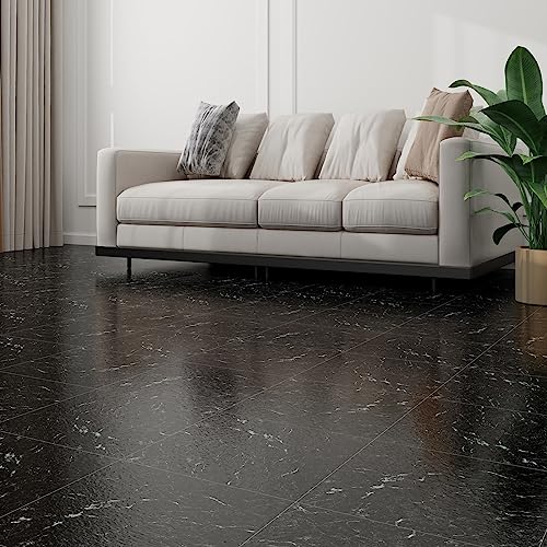 Mysflosy Peel and Stick Floor Tiles, Self Adhesive Waterproof Vinyl Flooring, 12''x12'' Dark Jade Black DIY Floor Sticker for Kitchen, Bathrooms & Bedroom, 1.5mm Thickness, 10 Tiles