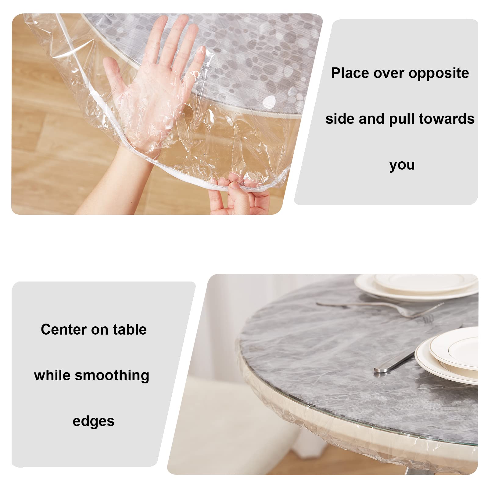 Clear Round Fitted Vinyl Tablecloth 40-44 Inches in Diameter, Waterproof Table Cloth with Elastic Edge, Plastic Table Cover Protector for Kitchen Dining, Wedding, Party, Holiday Dinner Indoor Outdoor