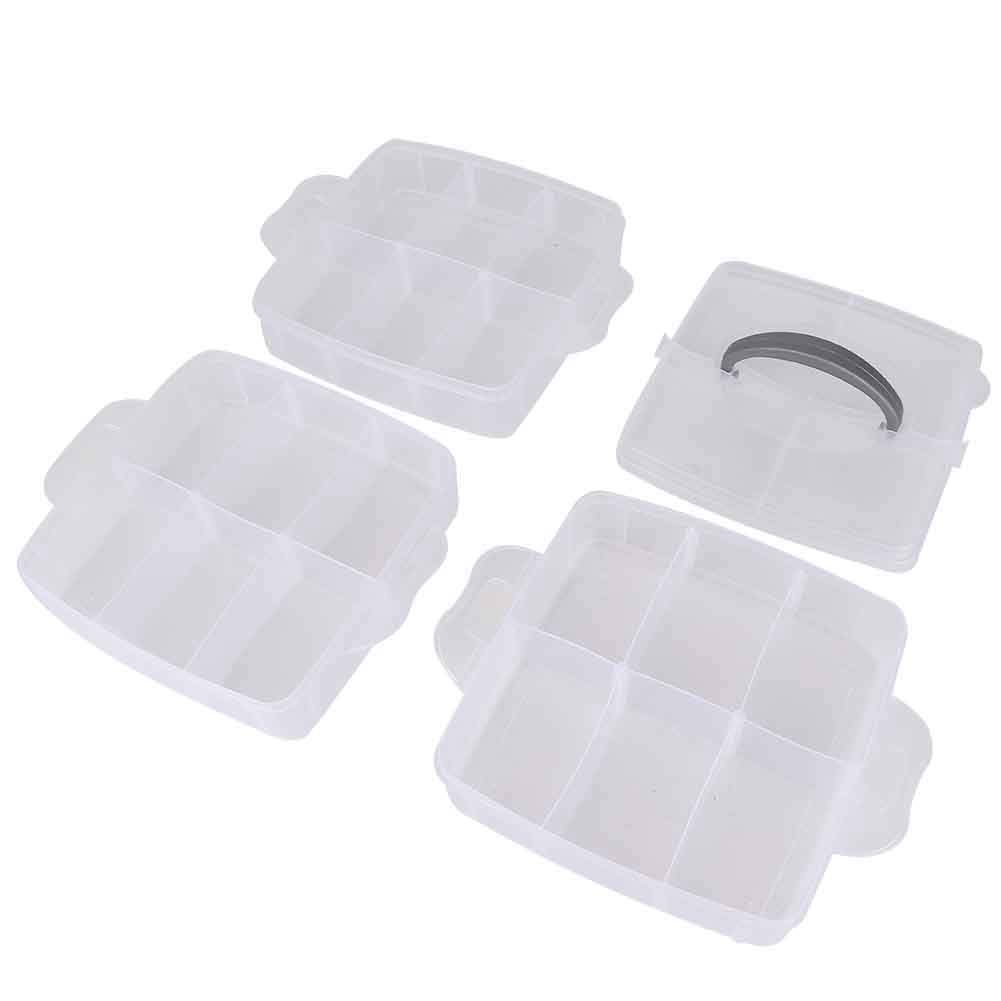 Craft Organizer Box 3 Layers Nail Art Storage Box Plastic Clean Jewelry Organizer Container with Adjustable Compartments for Nail, Hair Accessories, Beads, Threads, Ribbon, Art Supplies