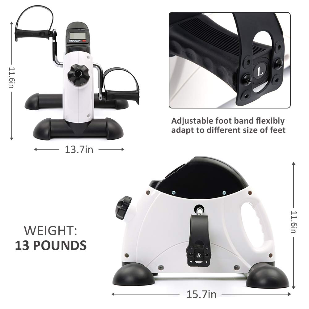 DECELI Under Desk Bike Pedal Exerciser - Portable Mini Exercise Bike for Arm/Leg Exercise, Mini Exercise Peddler with LCD Display(White)