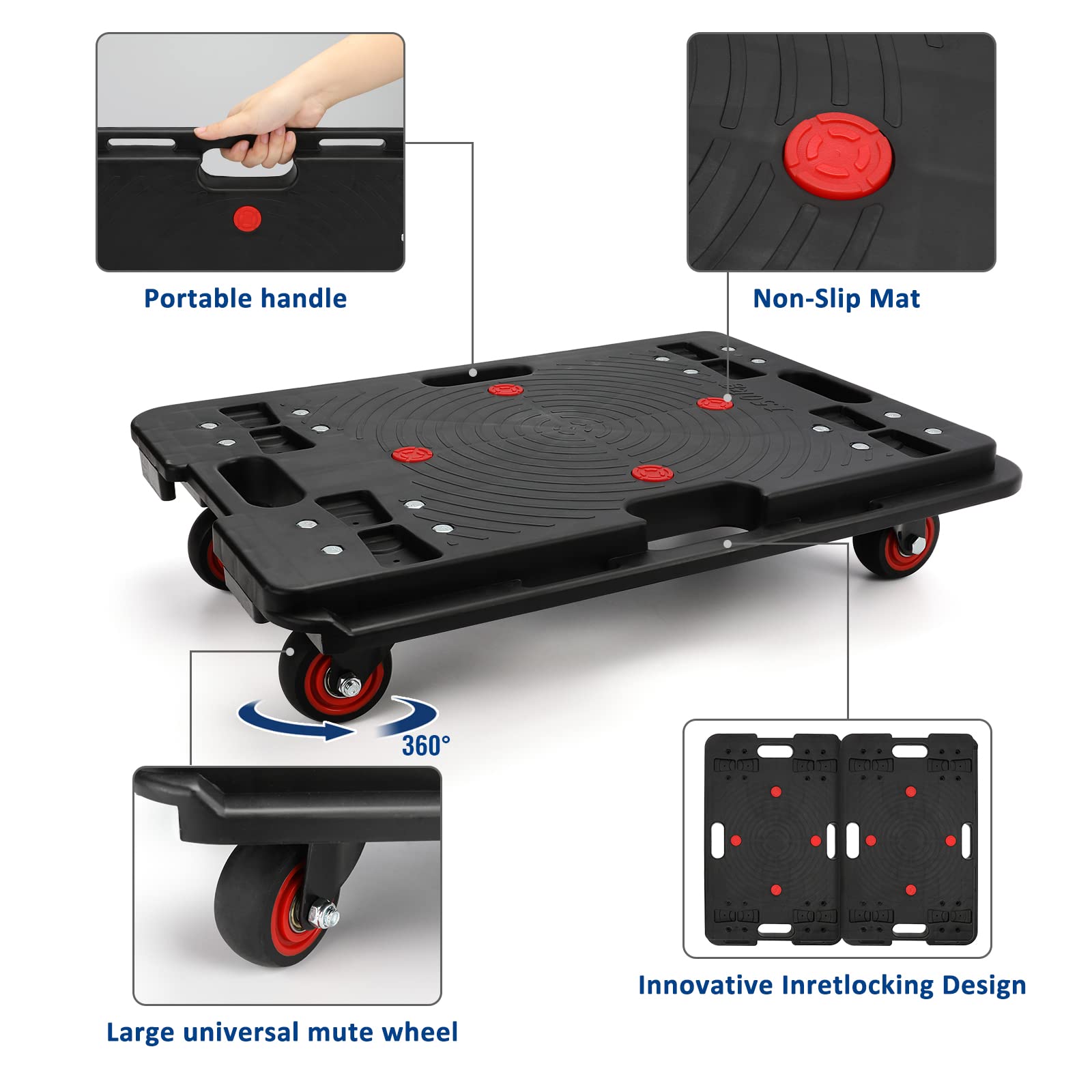 Furniture Dolly, 2 Pack Moving Dolly Connectable, 500 Lbs Capacity, Furniture Movers 4 Wheels Heavy Duty, Small Flat Dolly Cart, Portable and Light Dollies