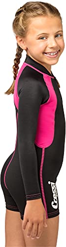 Cressi 1.5mm Neoprene One-Piece Long Sleeves Kids Swimsuit Shorty, Pink, Medium