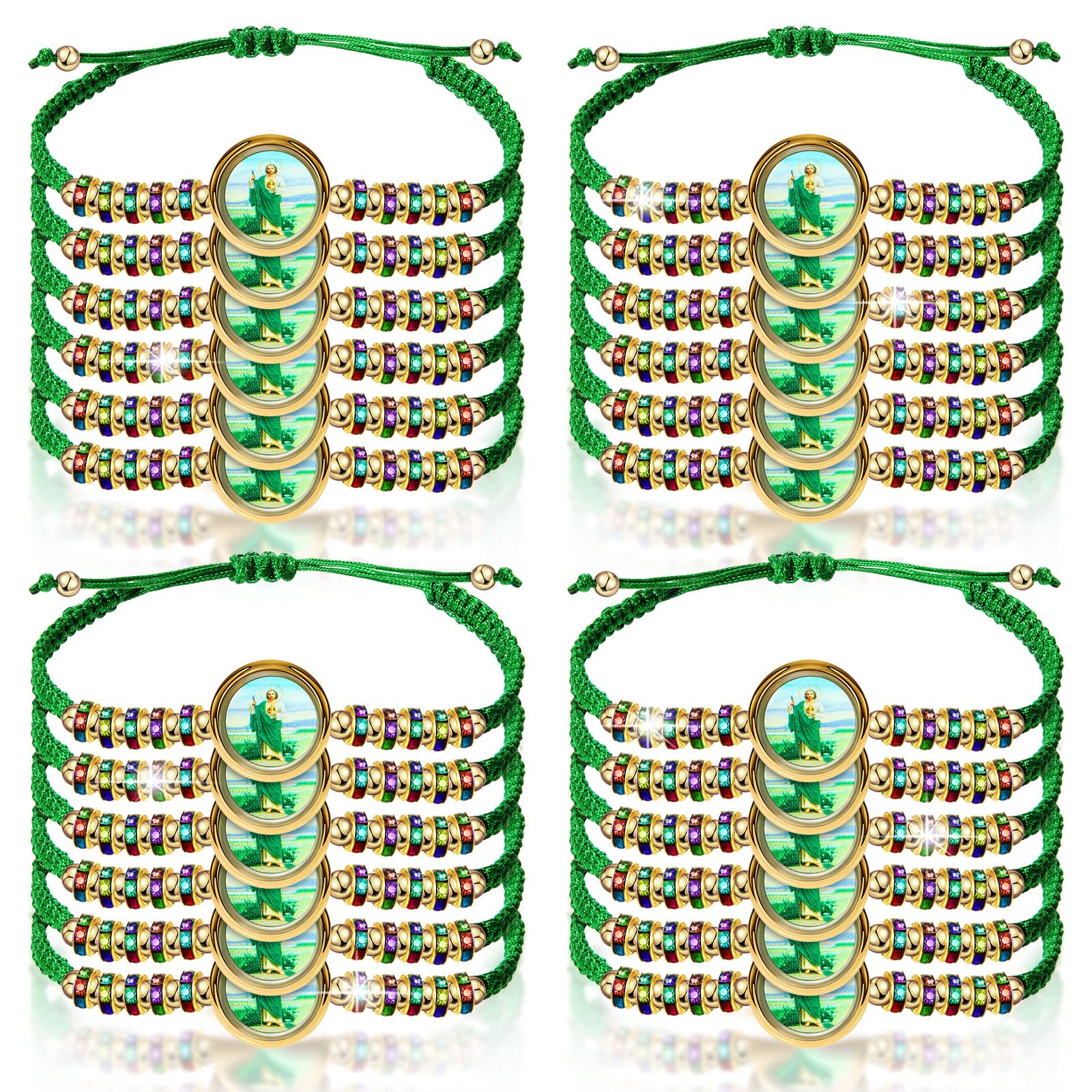 Cunno 24 Pieces Saint Benedict Virgin Mary Saint Jude Bracelet Catholic String Bracelets Rosary Bracelet for Women Bead Bracelets (Evil Eye Rope)
