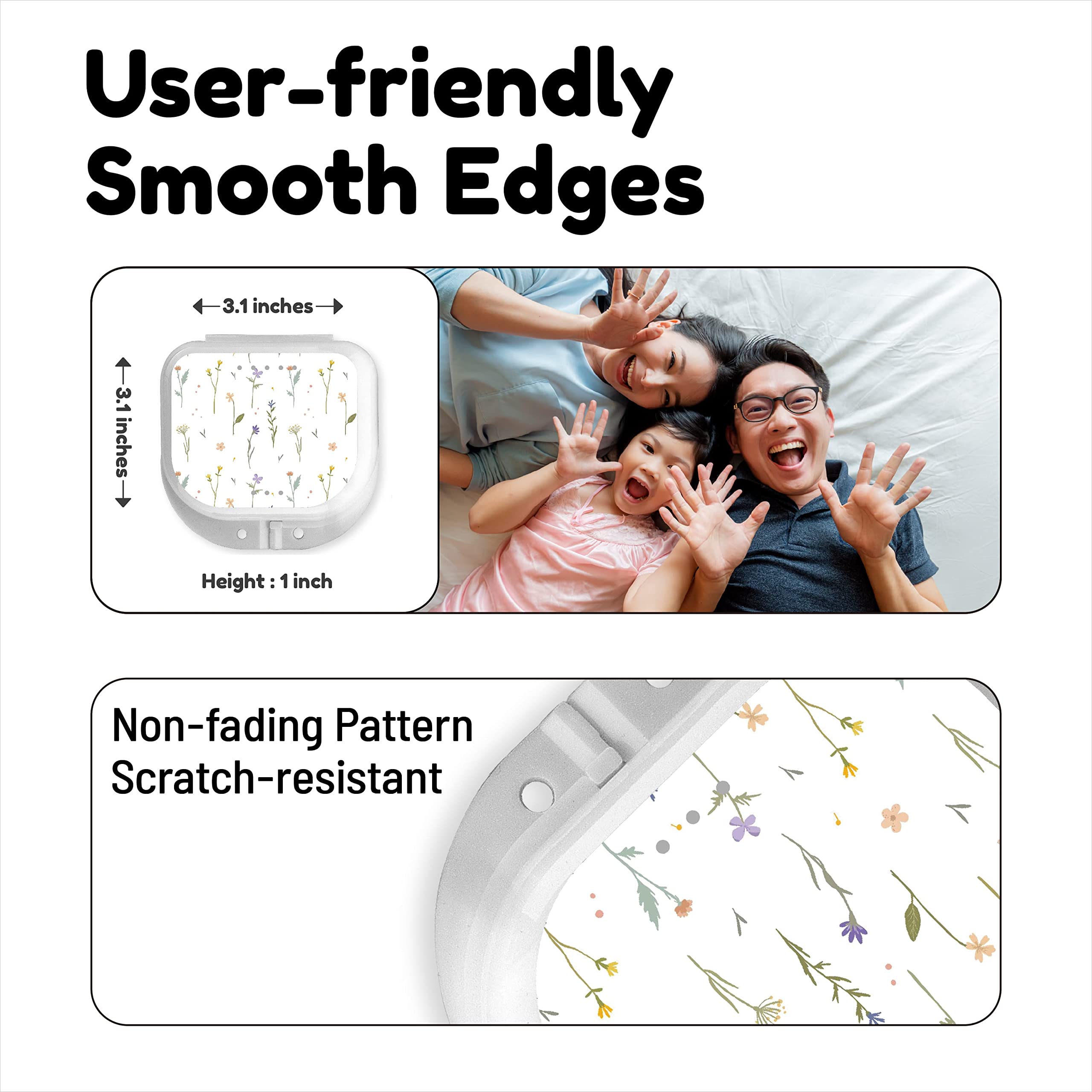 HOUSYLOVE Retainer Cases Cute, Retainer Holder Case 1 Pack, Aligner Case with Colorful Novelty Cute Patterns, Night Guard Case with Hand Drawn Floral Patterns (White)