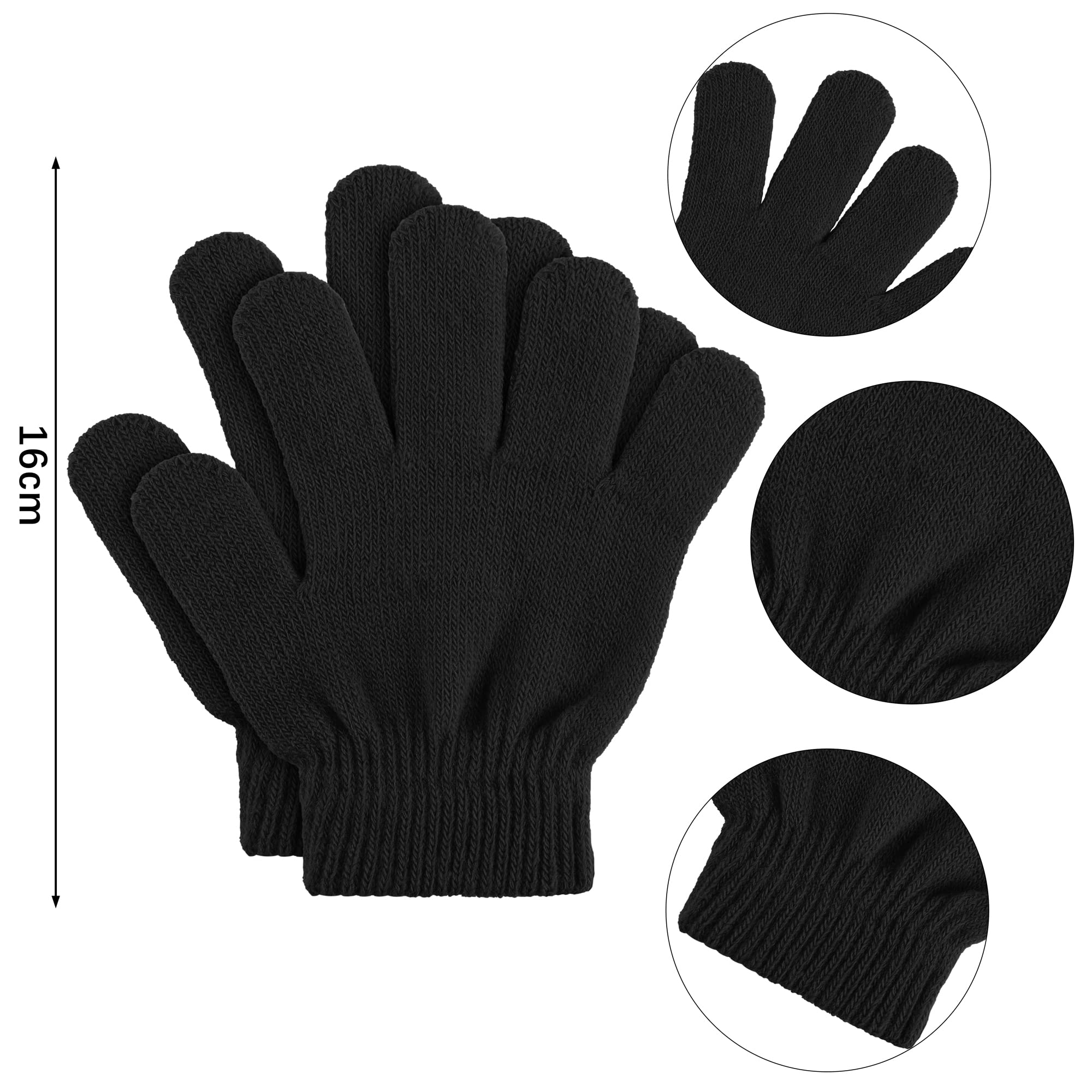 Cooraby 6 Pack Beanies Hats and 6 Pairs Stretchy Full Fingers Gloves for Boys Girls (Heather Grey, Light Purple, Light Pink, Multicolor)