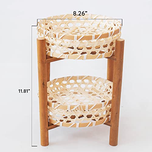 LiLaCraft 2-Tier Fruit Basket Removable Wicker Bamboo Serving Standing Trays, Tiered Serving Stands for Parties, Picnics, Kitchen, Serving Stands for Food Storage, Fruit and Dessert Holder