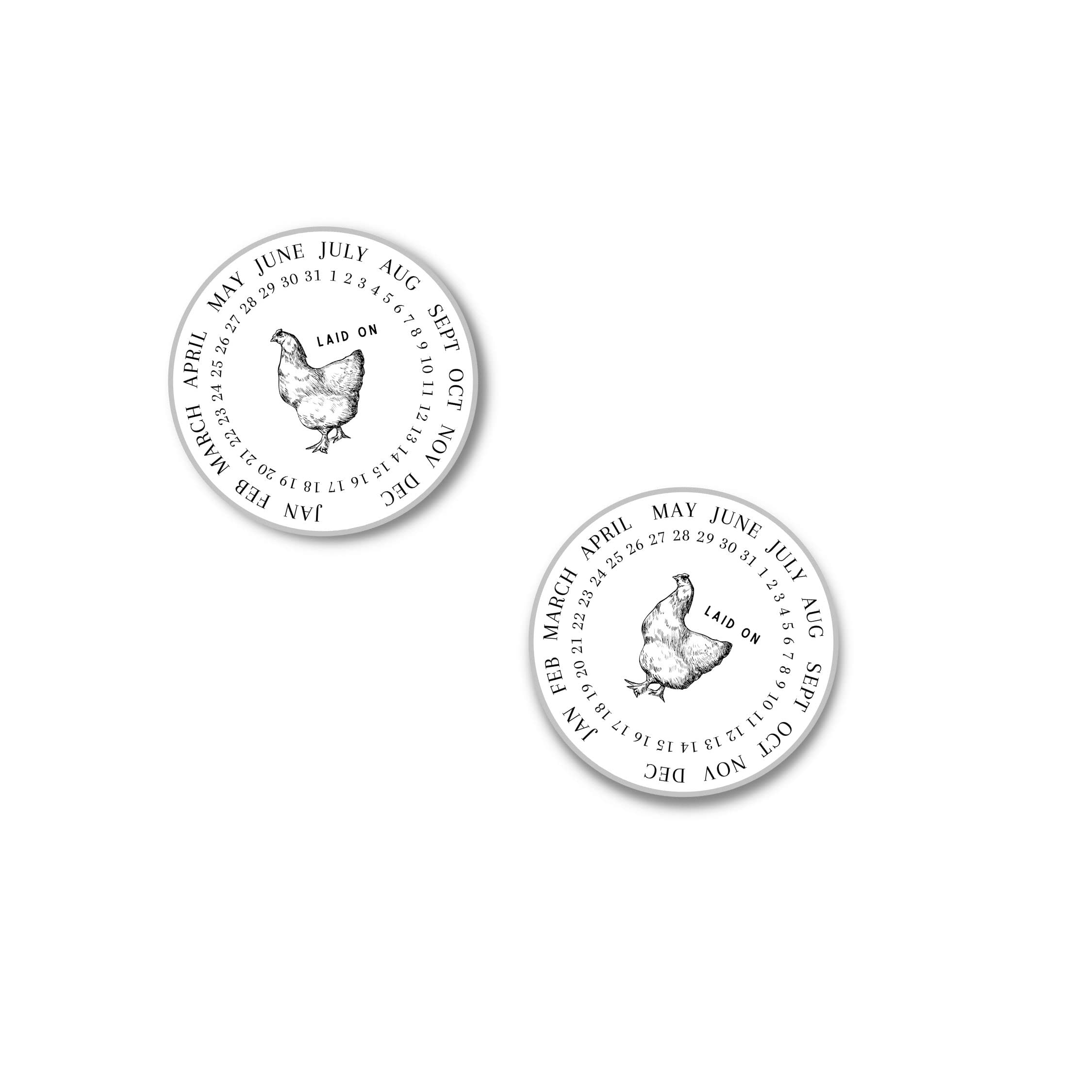 Laid On Date Stickers | 50 Pack | 2" Round Stickers | Farm Fresh Stickers, Egg Carton Stickers, Date Stickers for Fresh Eggs | White and Black with Chicken Design