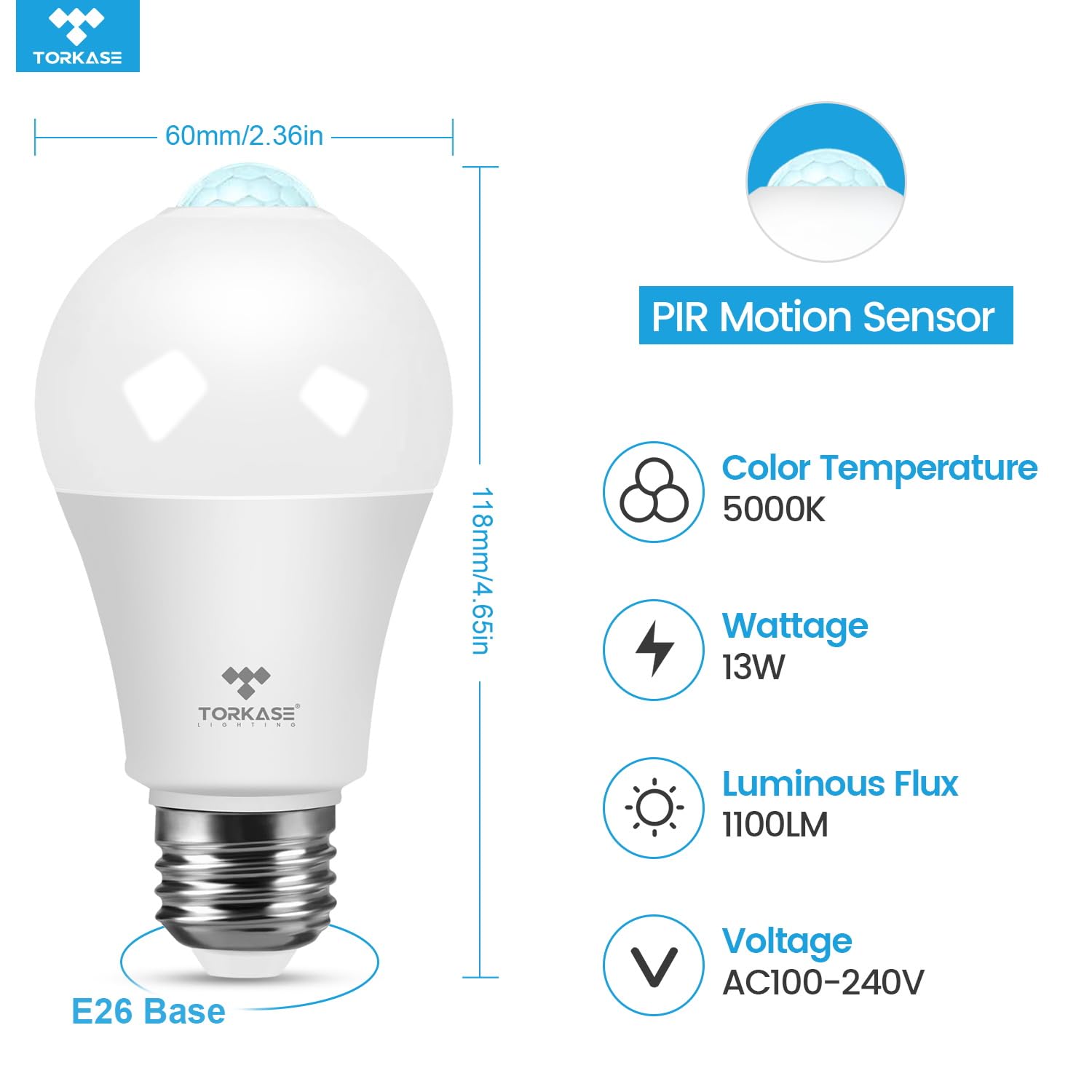 Motion Sensor Light Bulbs, 13W (100Watt Equivalent), Motion Activated Dusk to Dawn Security LED Bulb, 5000K Daylight, Energy-Efficient, for Indoor and Outdoor Lighting, Porch, Stairs, Hallway 3Pack