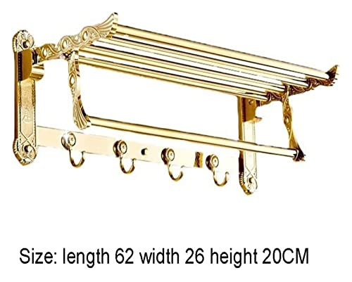 Towel BAR Rack Bathroom Towel Rack Wall Mounted Towel Holder,Bronze Bath Towel Rack,Bathroom Movable Rack Towel Rack with Towel Bars and 4 Hooks,Stainless Steel Bathroom Towel Shelf/Color/Gold (Color