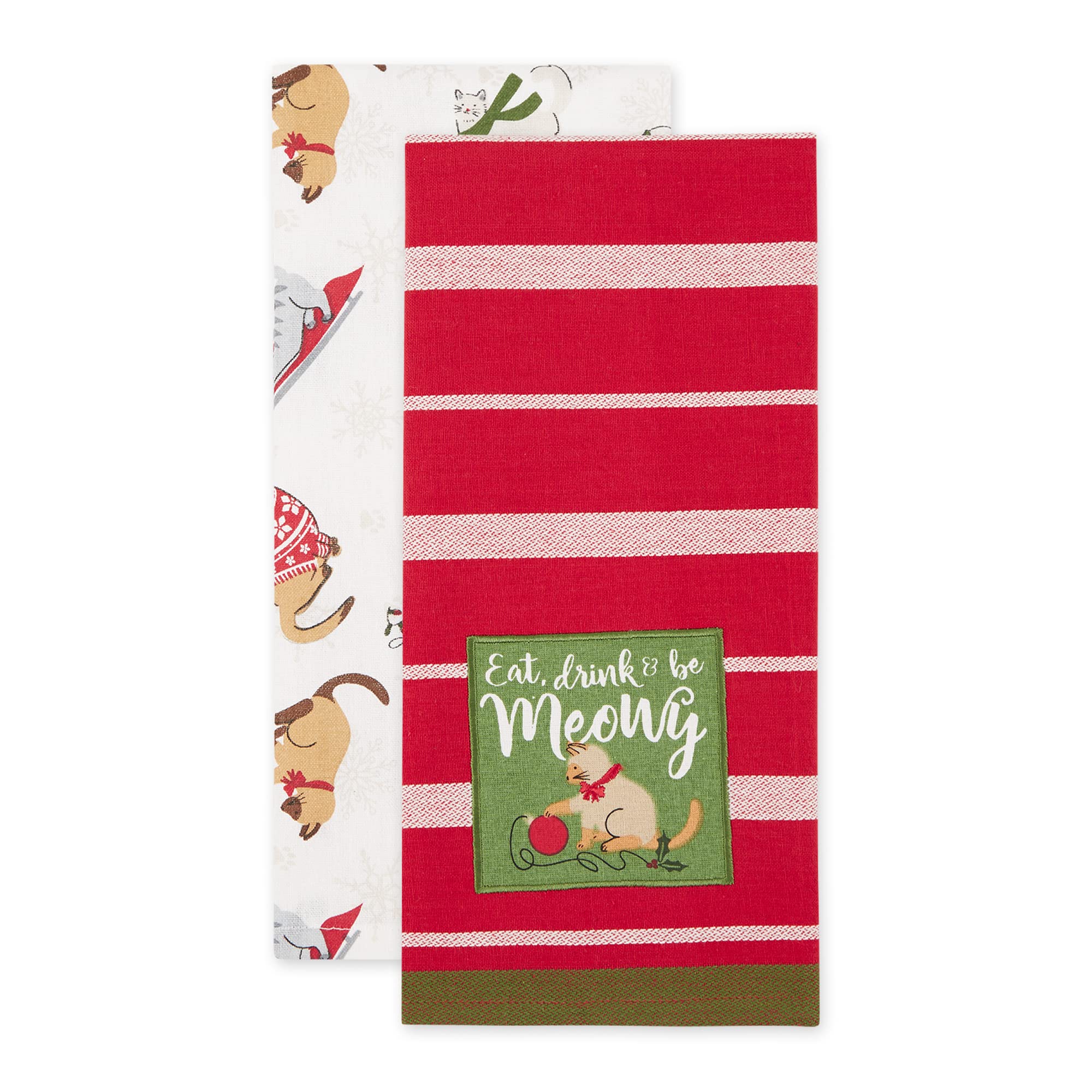 DII Christmas Pets Collection Decorative Kitchen Towels for Dog and Cat Lovers, Dishtowel Set, 18x28, Be Meowy, 2 Count