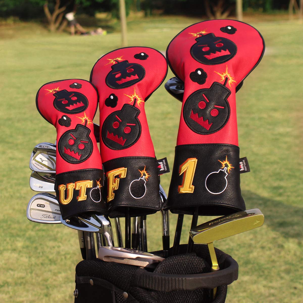 Craftsman Golf Funny Black Bomb Boom Embroidery Red Magnetic Blade Putter Headcover for Scorry Cameron