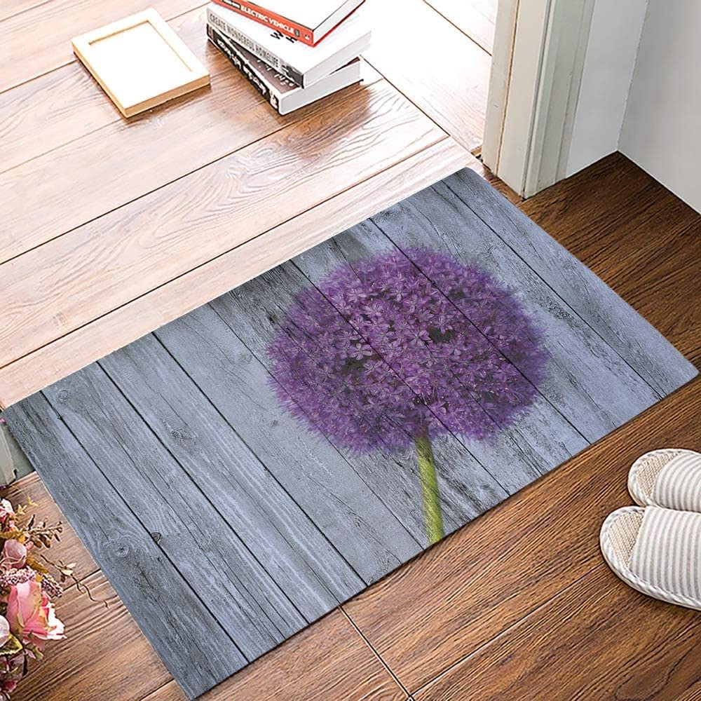 Door Mat for Bedroom Decor, Retro Purple Flower Wooden Floor Mats, Holiday Rugs for Living Room, Absorbent Non-Slip Bathroom Rugs Home Decor Kitchen Mat Area Rug 18x30 Inch