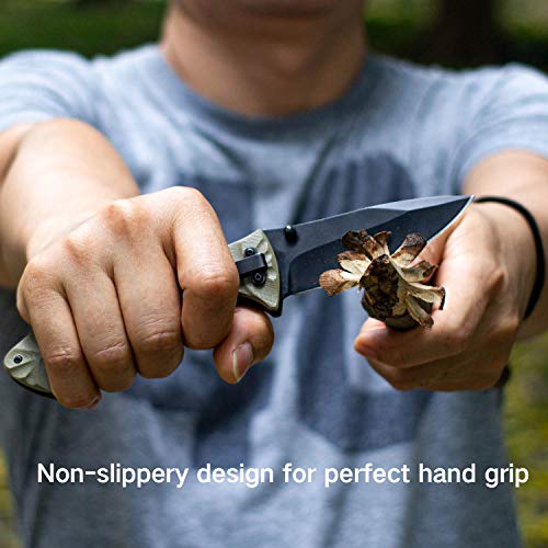 EDC Folding G10 Handle Hunting Knife, Everyday Carry, Tactial Pocket Knife for Hunting, Survival and Camping, Outdoor Tool with Pocket Clip
