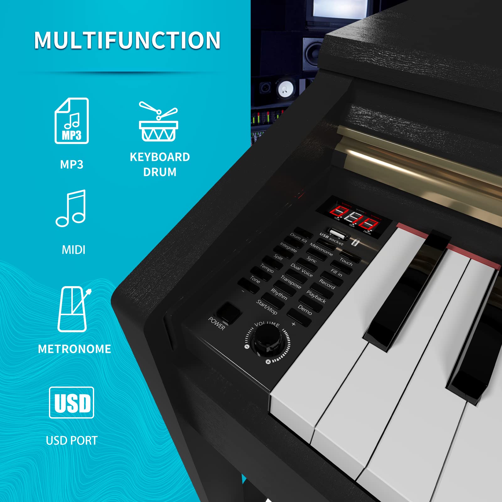 cuoote 88 Key Weighted Hammer Action Digital Piano w/Full-Size Weighted Keys, 3 Metal Pedals, Power Adapter, Headphone Jack, Muti-functional, Multi-tone Selection for Adults Beginners, Black
