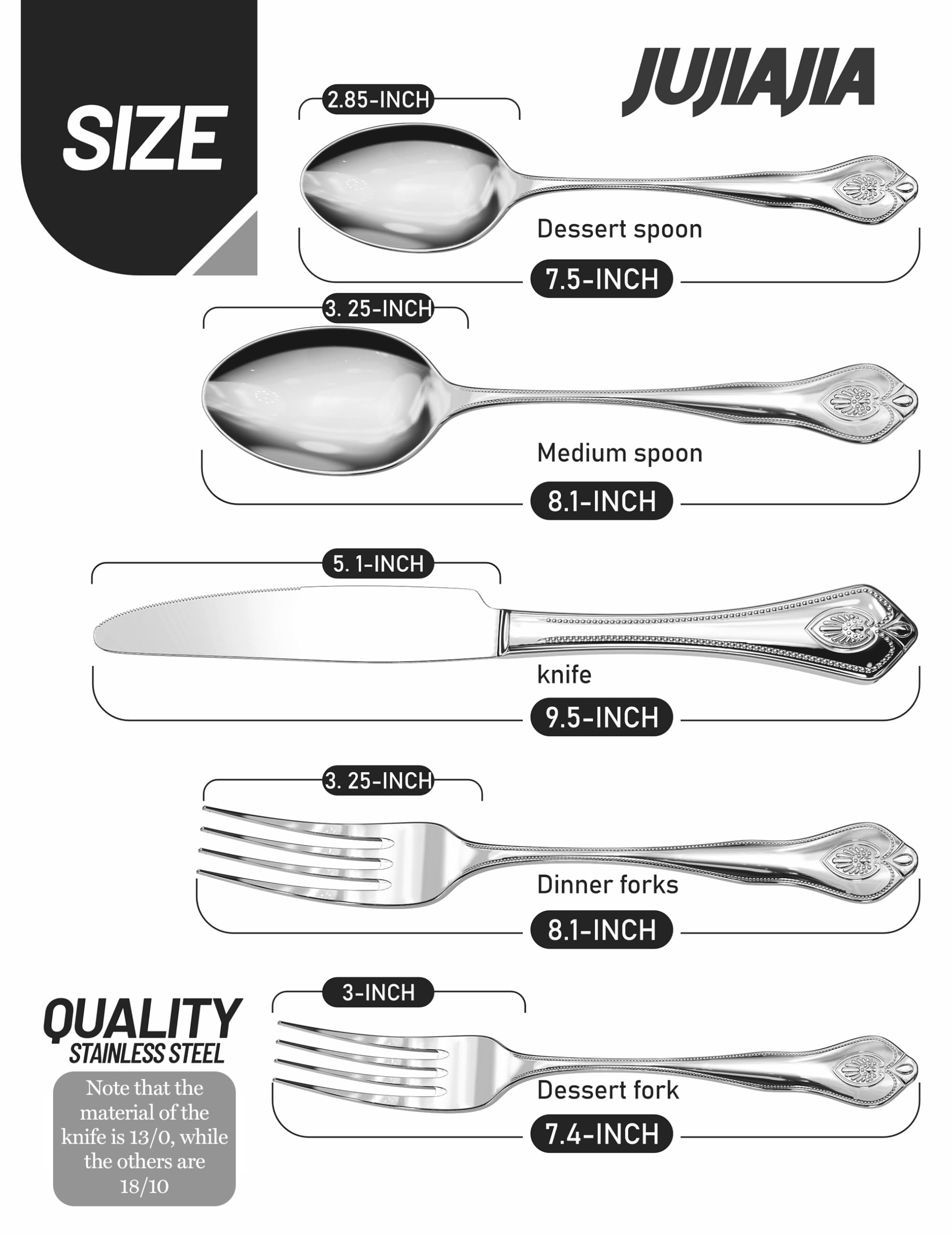 Regent Bead Flatware Set, 20-Piece Stainless-Steel Luxury Silverware Set Service for 4, Pearled Edge Tableware Cutlery Include Knife Fork Spoon, Dishwasher Safe