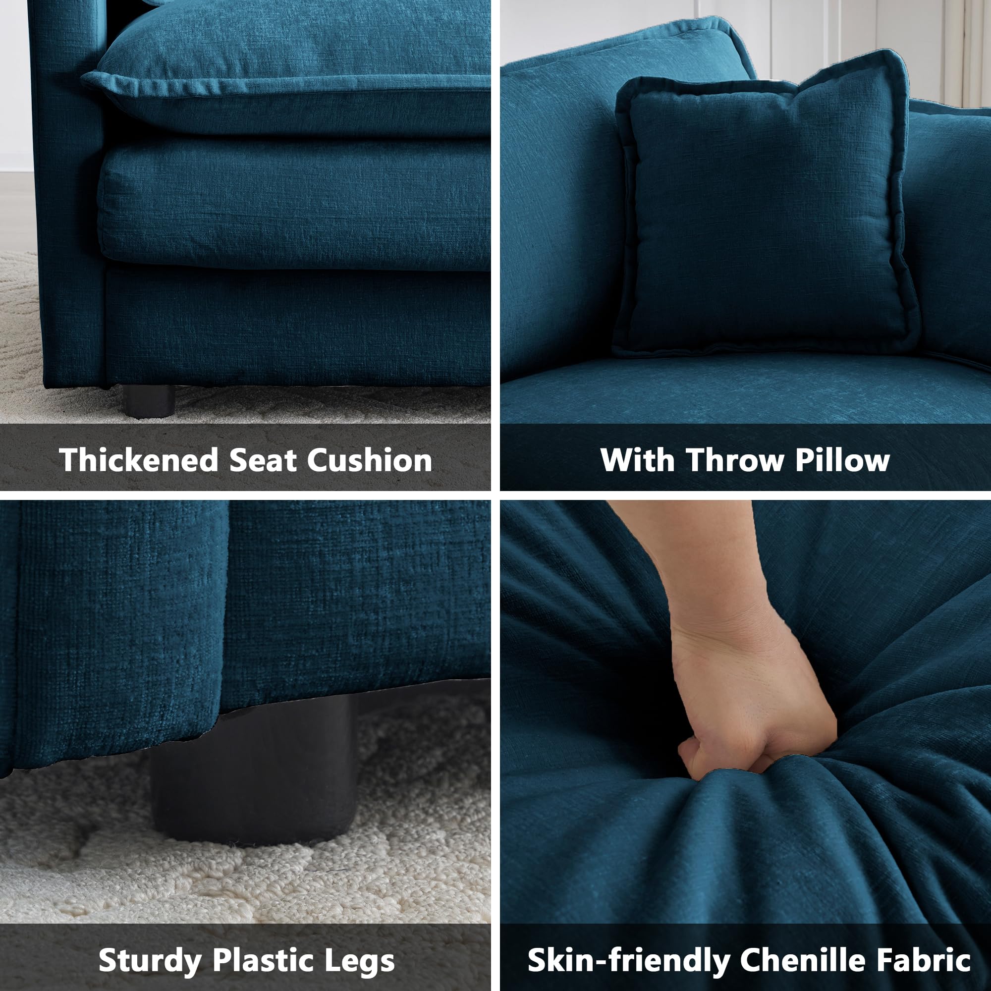 mikibama Luxury 2 Piece Sofa Set, 2 Pieces of Loveseat Sofa, Modern Chenille Comfy Cloud Couches Set for Living Room Office with 4 Armrest Pillows and 4 Toss Pillows, Blue