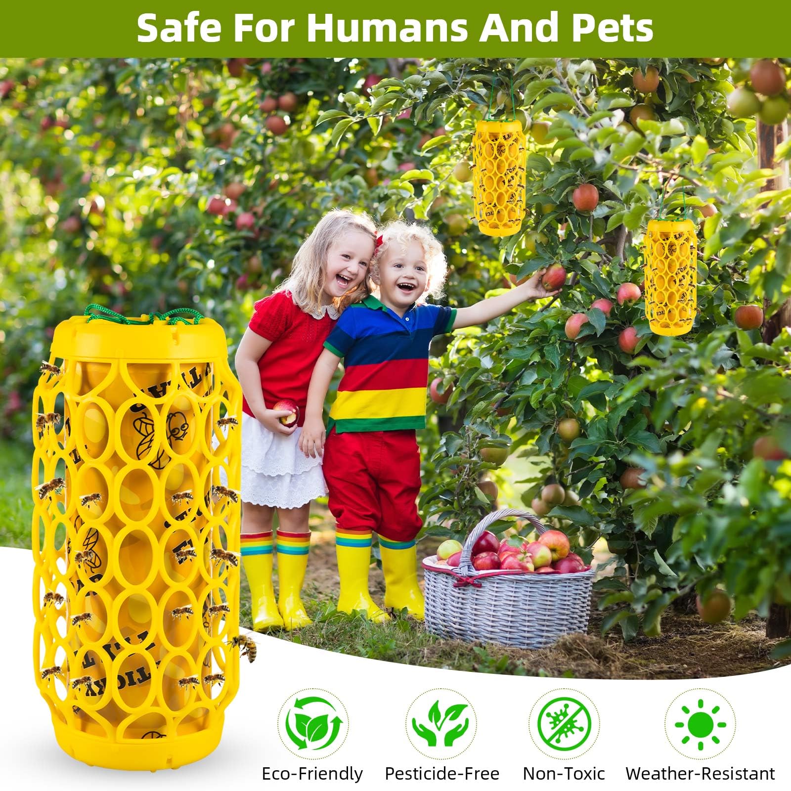 Sticky Fly Traps Outdoor Hanging,Fruit Fly Traps for Indoors,Wasp Trap Bee Traps Catcher,Yellow Jacket Trap,Flying Insect Trap,2 Pack Wasp Deterrent Killer Fly Insect Catcher with 4 Sticky Boards