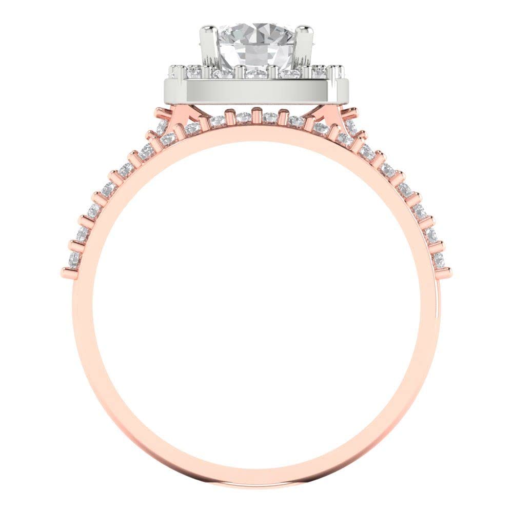 Clara Pucci 1.58 Carat Round Cut Clear VVS1 Ideal Zircon 14k Rose White Gold Halo with Accents Wedding Anniversary Ring Band Set, Size - 9