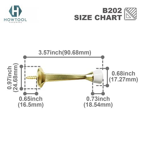 Door Stops 3 Inch Rigid Wall Mounted with Rubber Tip Champagne Brass, 5 Pack | HOWTOOL