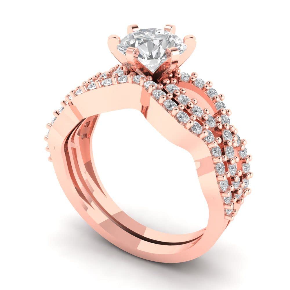 Clara Pucci 1.55ct Round Cut Halo Solitaire Fine Moissanite Engagement Promise Anniversary Bridal Ring Band set 14k Rose Gold 7.25