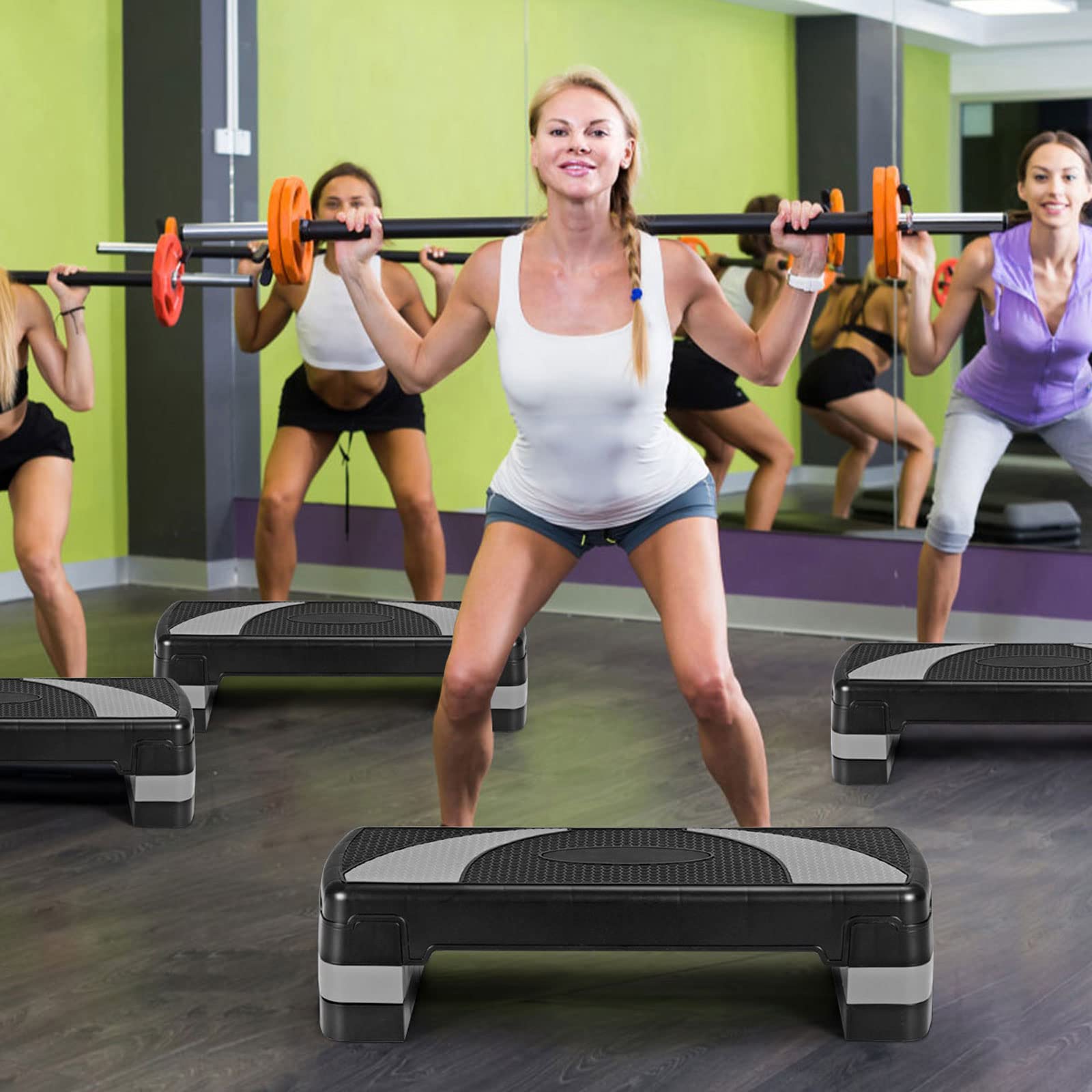 COSTWAY 27" Fitness Platform Aerobic Stepper with Risers-Adjustable from 4" to 6" Exercise Stepper Home Gym