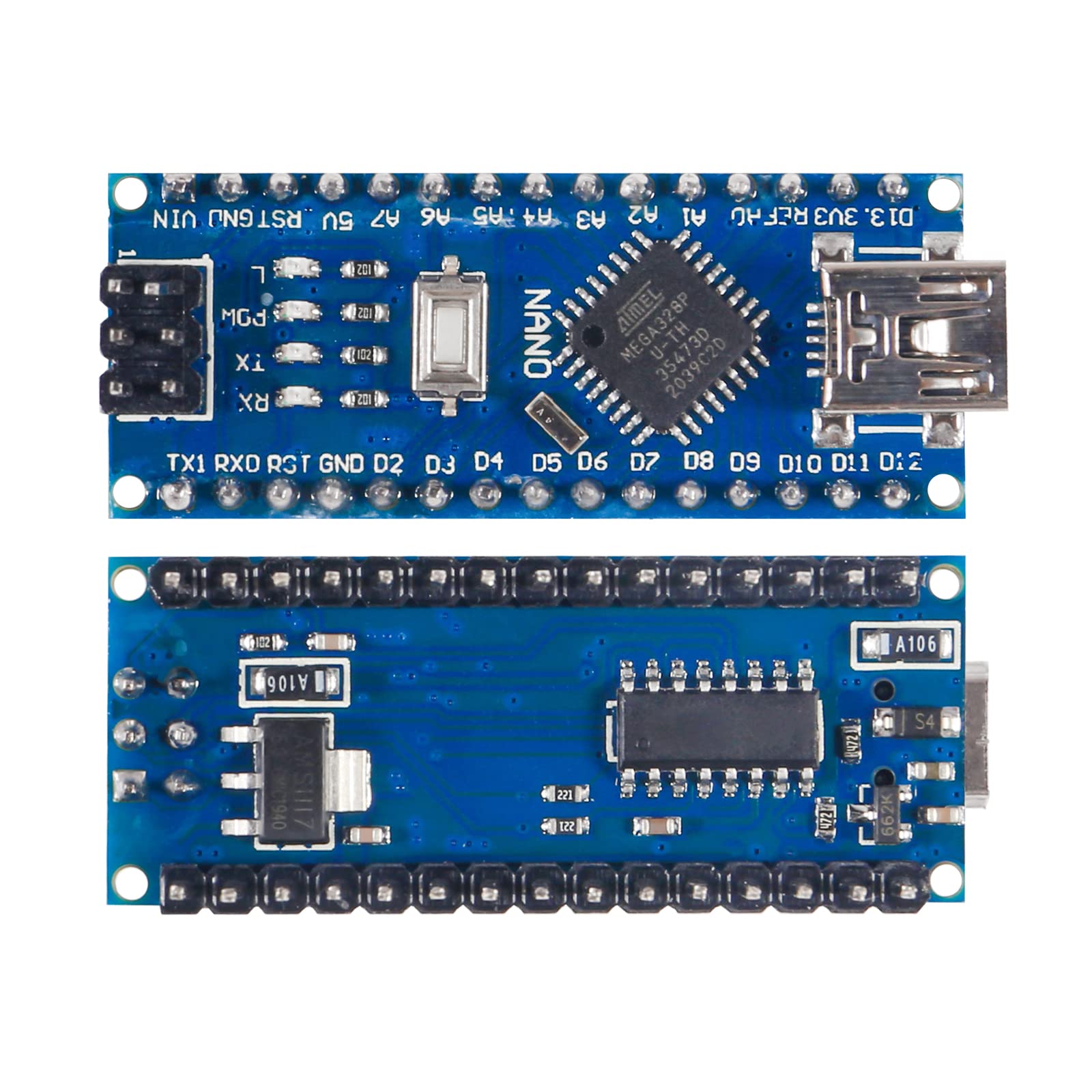 Diitao 2pcs for Nano V3.0 Module,5V 16MHz ATmega328P CH340G Chip Microcontroller Development Board for Arduino (with USB Cable)