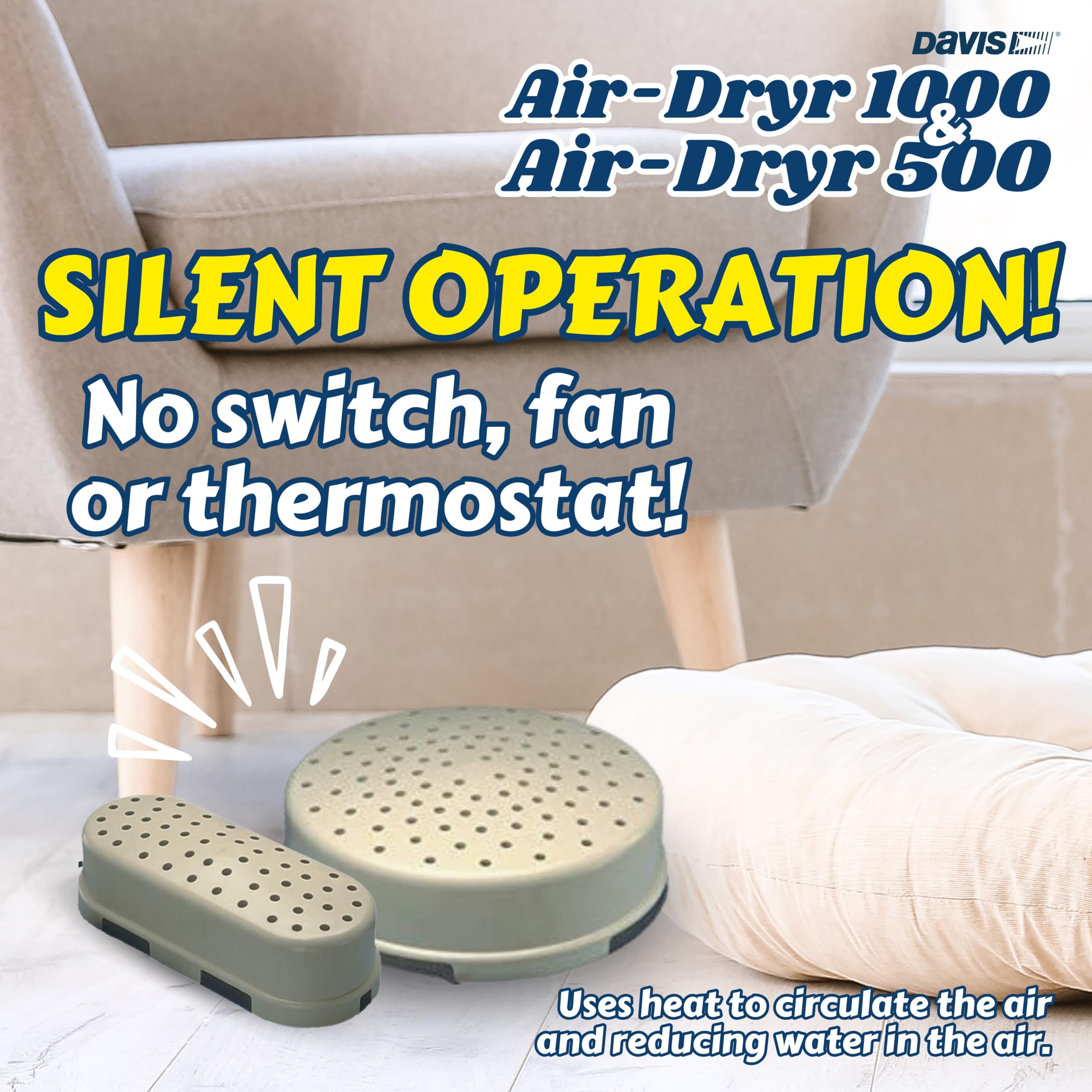 Davis Air-Dryr 500 & 1000 2 Pack Bundle - Quiet Room Dehumidifier for Moisture Problems and Wet Air Solution - Boat Dehumidifier - Portable Dehumidifier for RV, Camper, Bathroom, Bedroom and More