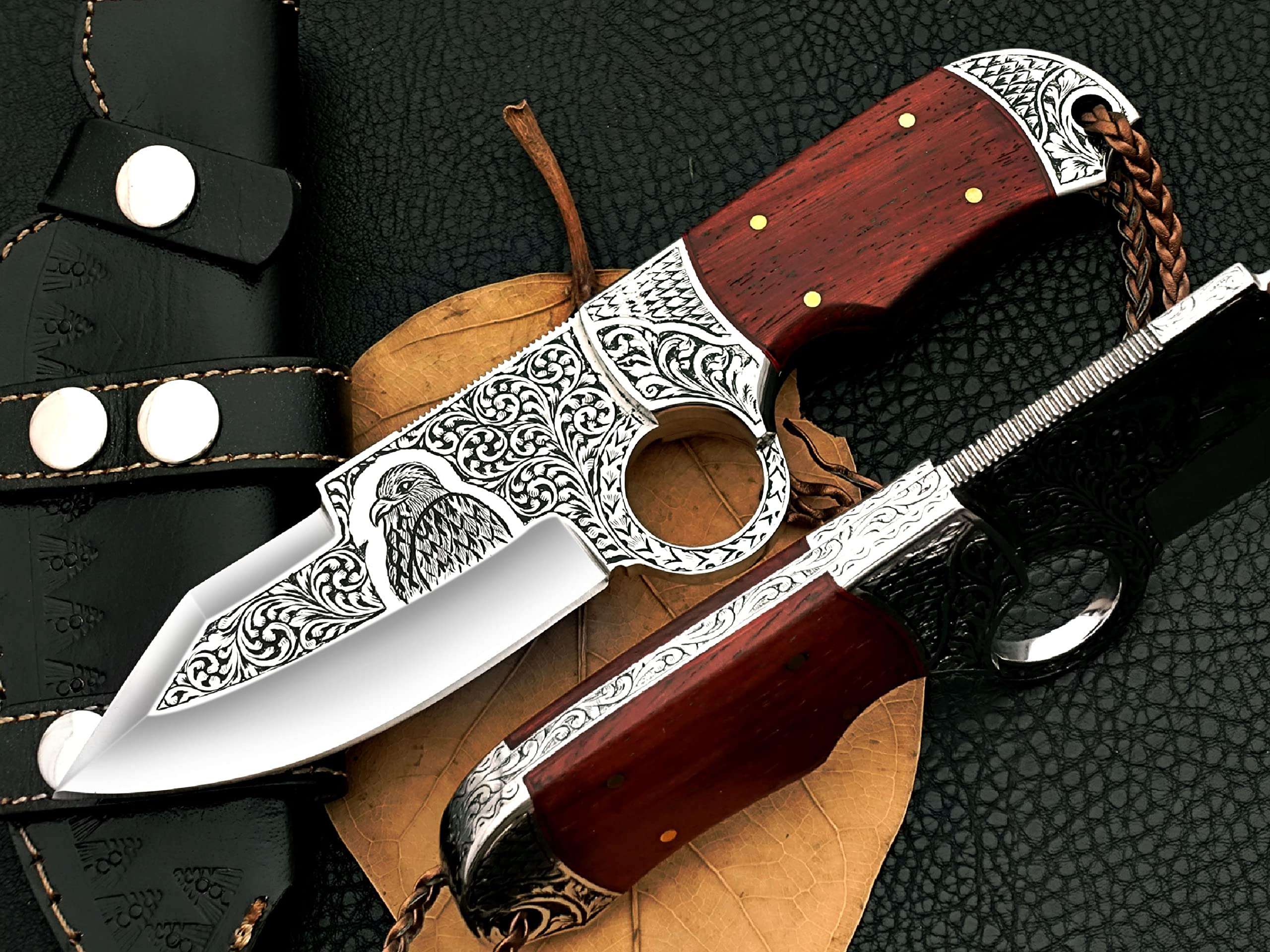 Custom Handmade/Engraved Knife/Luxury Knife D2 steel/Engraved knife with eagle engraving / D2 Tool Steel hunting and camping knife/Engraved Jungle knife