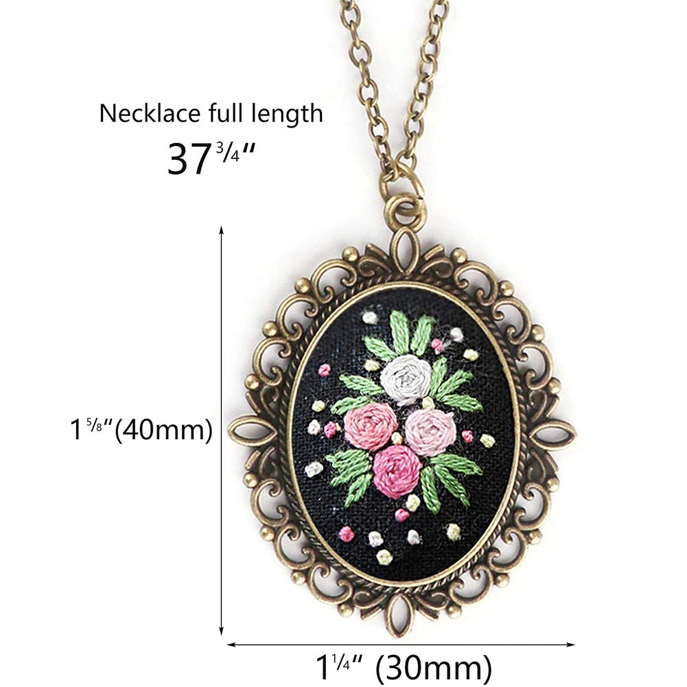 CREATIVE HOBBIES Embroidery Pendant Kitt,Handmade Cross Stitch Kits, Embroidered Pendant Necklace Easy Embroidery Kit for Beginners Women Adults DIY Crafts