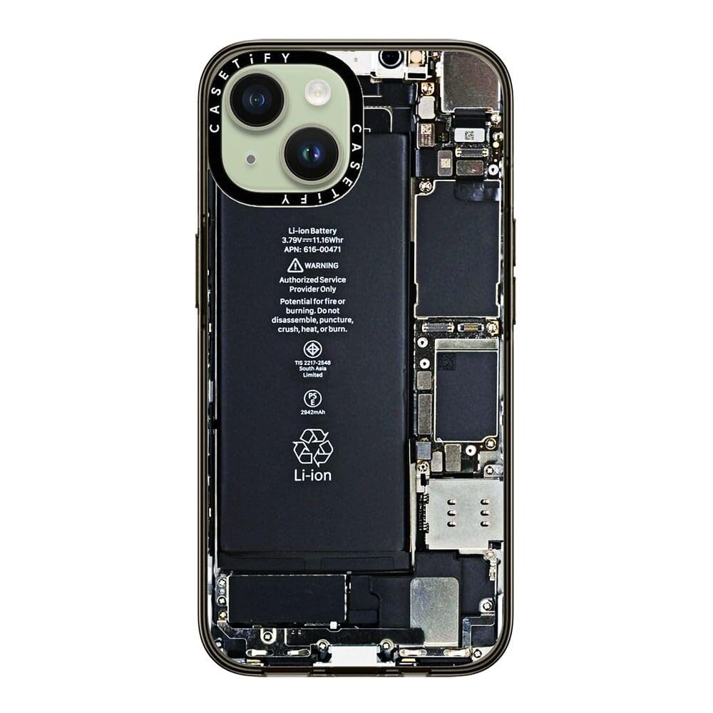 Casetify Compact Case for iPhone 15 [2X Military Grade Drop Tested / 4ft Drop Protection] - Inside Parts - Clear Black CTF-8700029-16006037