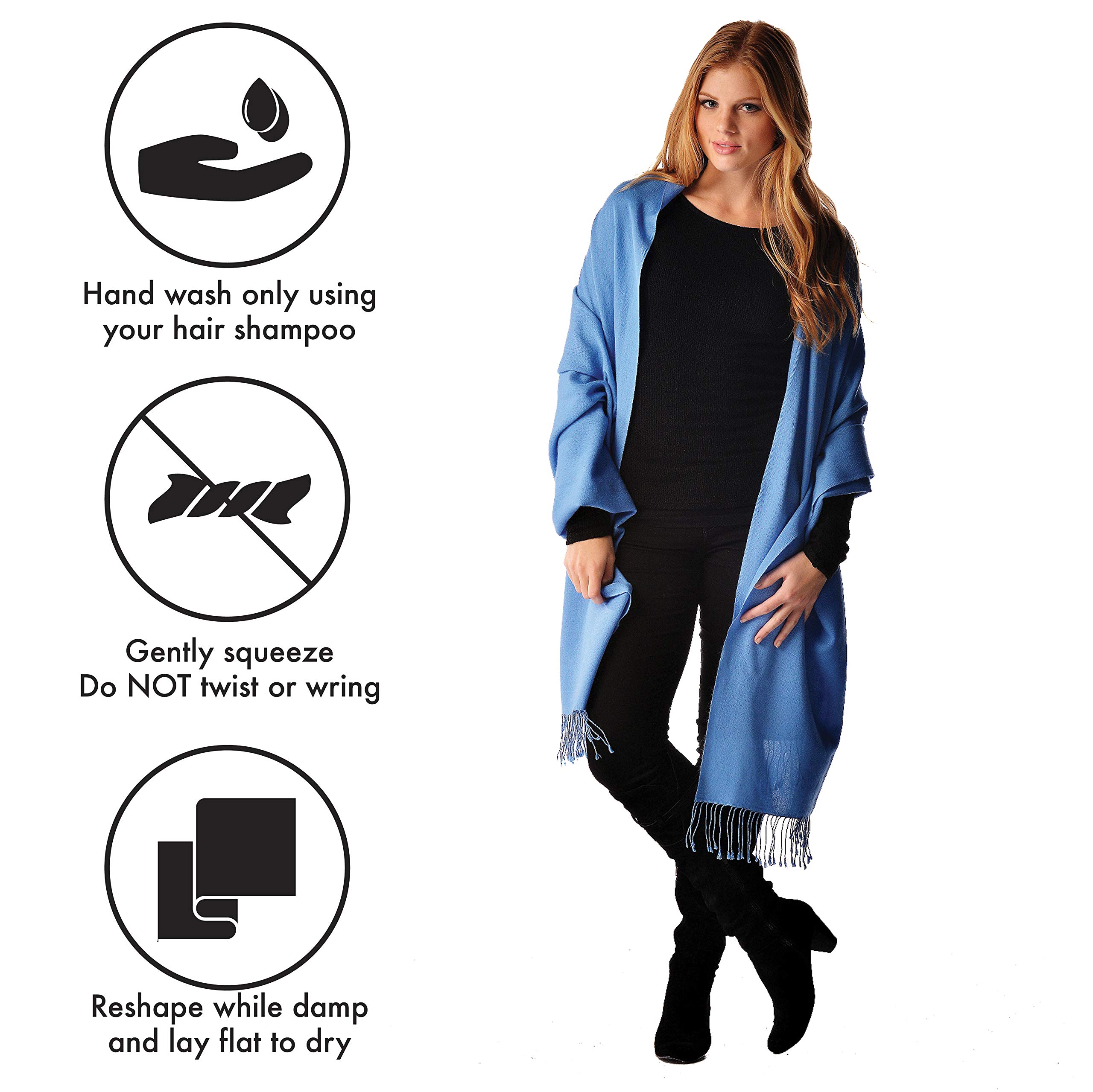 Cashmere Boutique 70% Cashmere and 30% Silk Pashmina Shawls for Women - Luxury Lightweight, Soft and Warm - 36" x 80"
