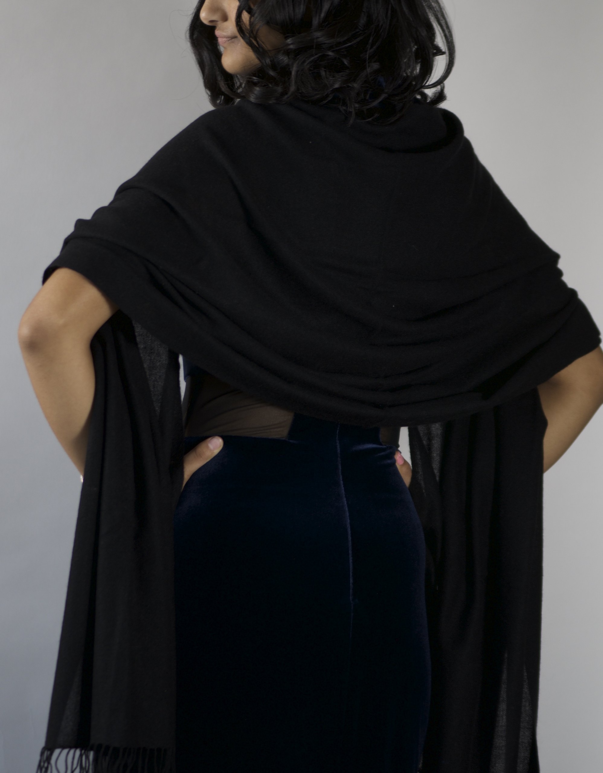 Cashmere Shawl Scarf Handmade 100% Pure Lightweight Oversized (Black)