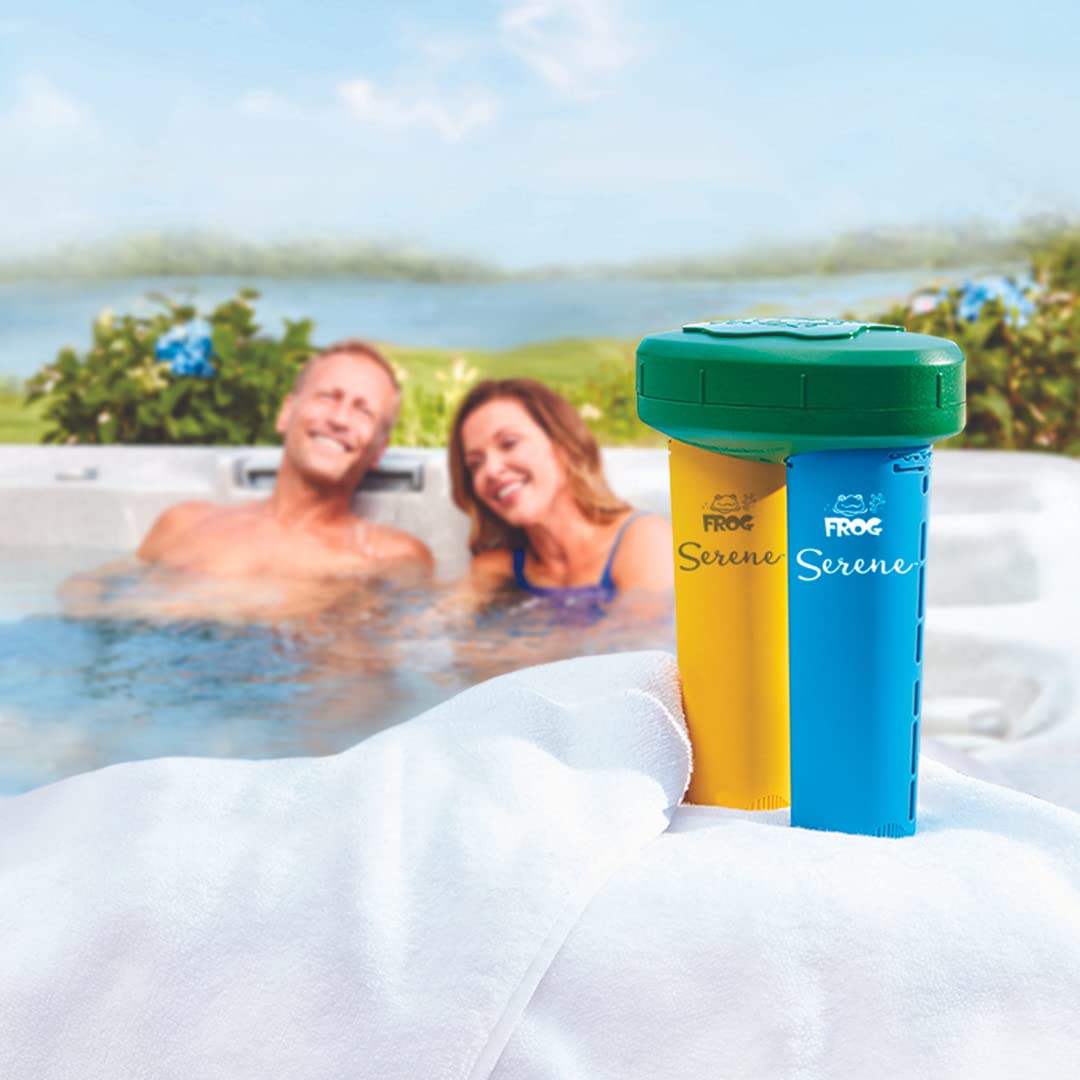 FROG Serene Floating Sanitizing System + 2 Bromine Cartridges + 1 FROG Maintain Non-Chlorine Shock Treatment for Hot Tubs, Quick and Easy Self-Regulating Hot Tub Sanitizer